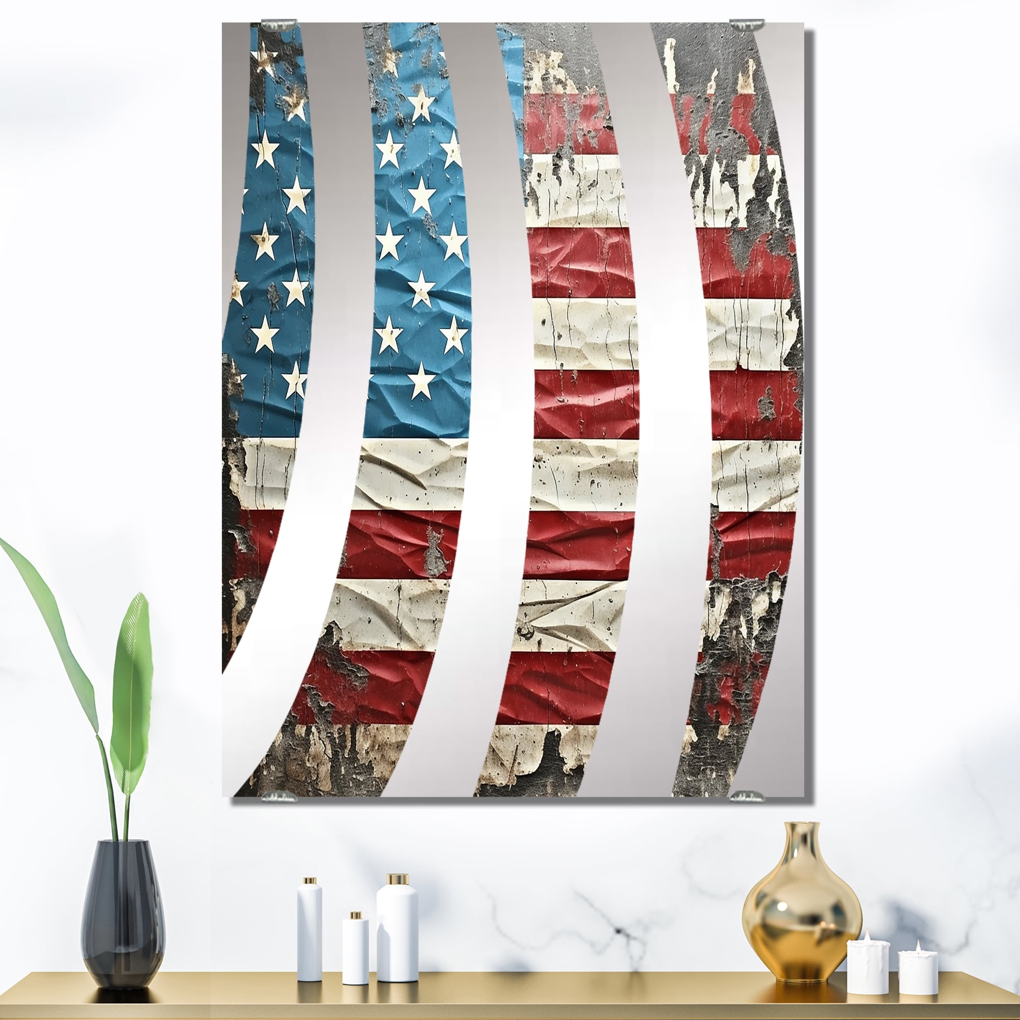 Designart "Liberty and American Flag in Vintage Style II" Flag ...