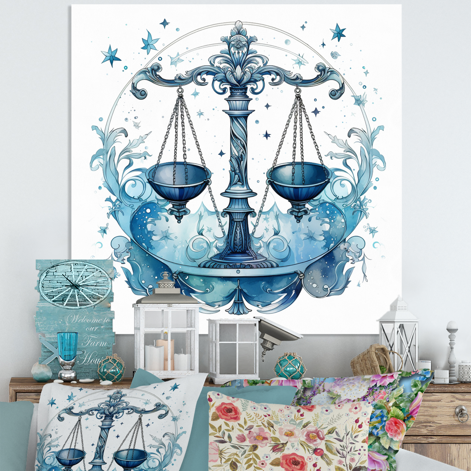 Designart "Libra The Scales III" Astrology Metal Art Living Room ...