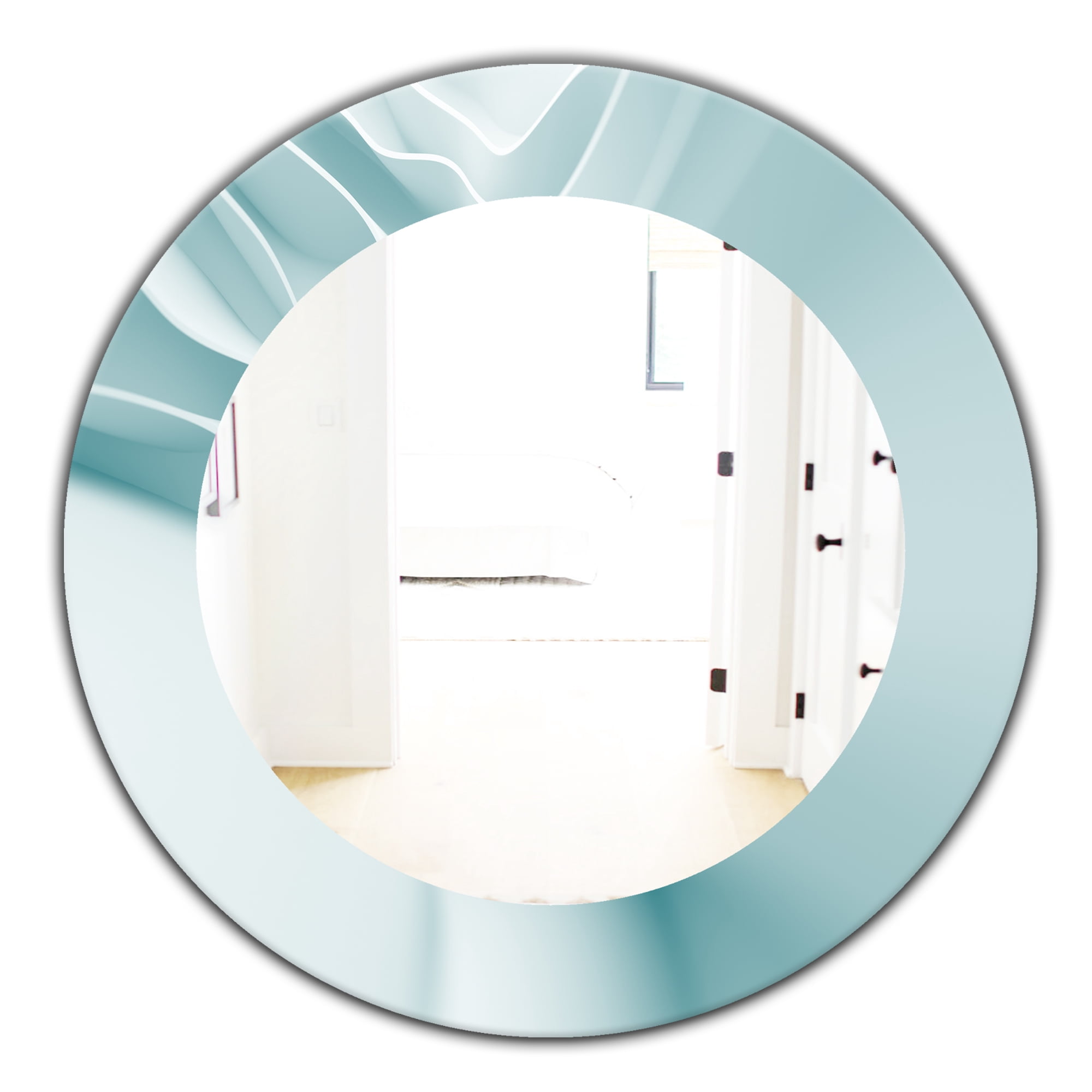 Free Shipping! Designart Light Blue Waves Modern Mirror Oval or Round ...