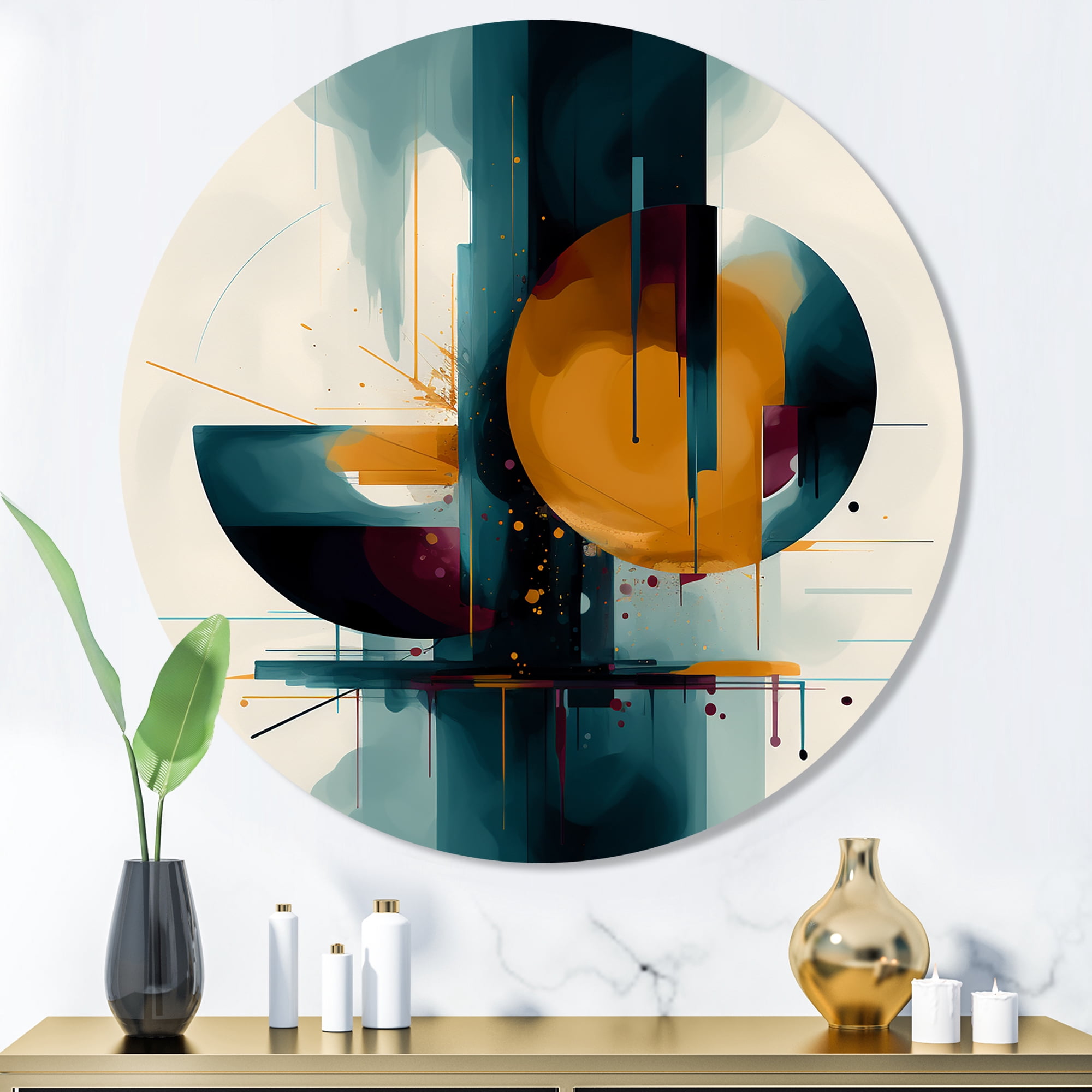 Designart "Light s Geometric Dance III" Modern Geometric Round Metal ...