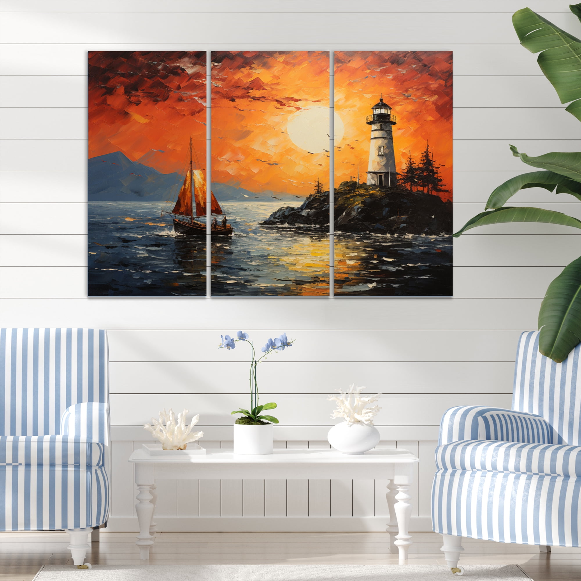 Designart "Lighthouse Guiding Painting I" Nautical & Beach Metal Wall ...