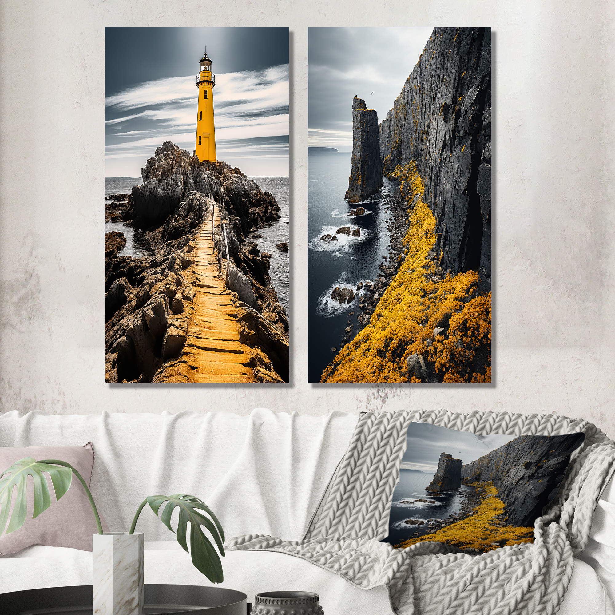 Designart "Lighthouse Photo Grey and Yellow Serenity II" Lighthouses ...
