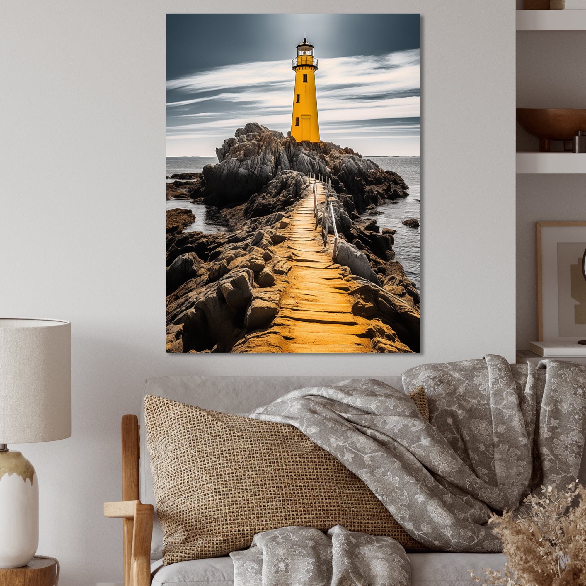 Designart "Lighthouse Photo Grey and Yellow Serenity II" Nautical ...