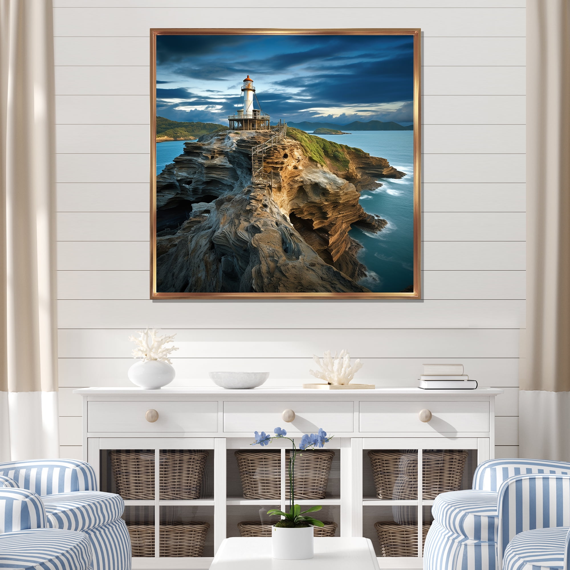 Designart "Lighthouse on the Coast IV" Architecture Framed Wall Art ...