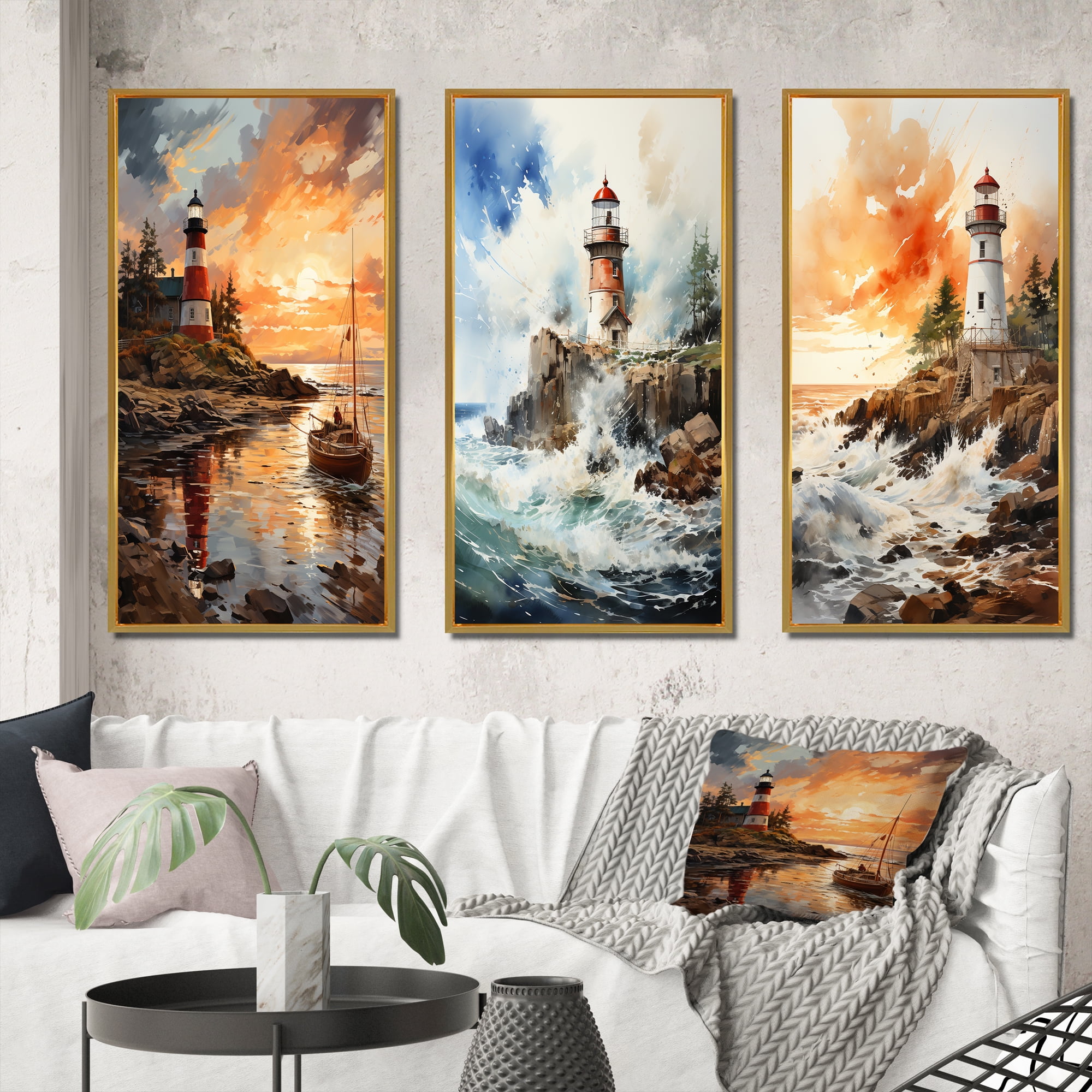 Designart "Lighthouses by the Cliffside I" Nautical & Beach Framed Wall ...