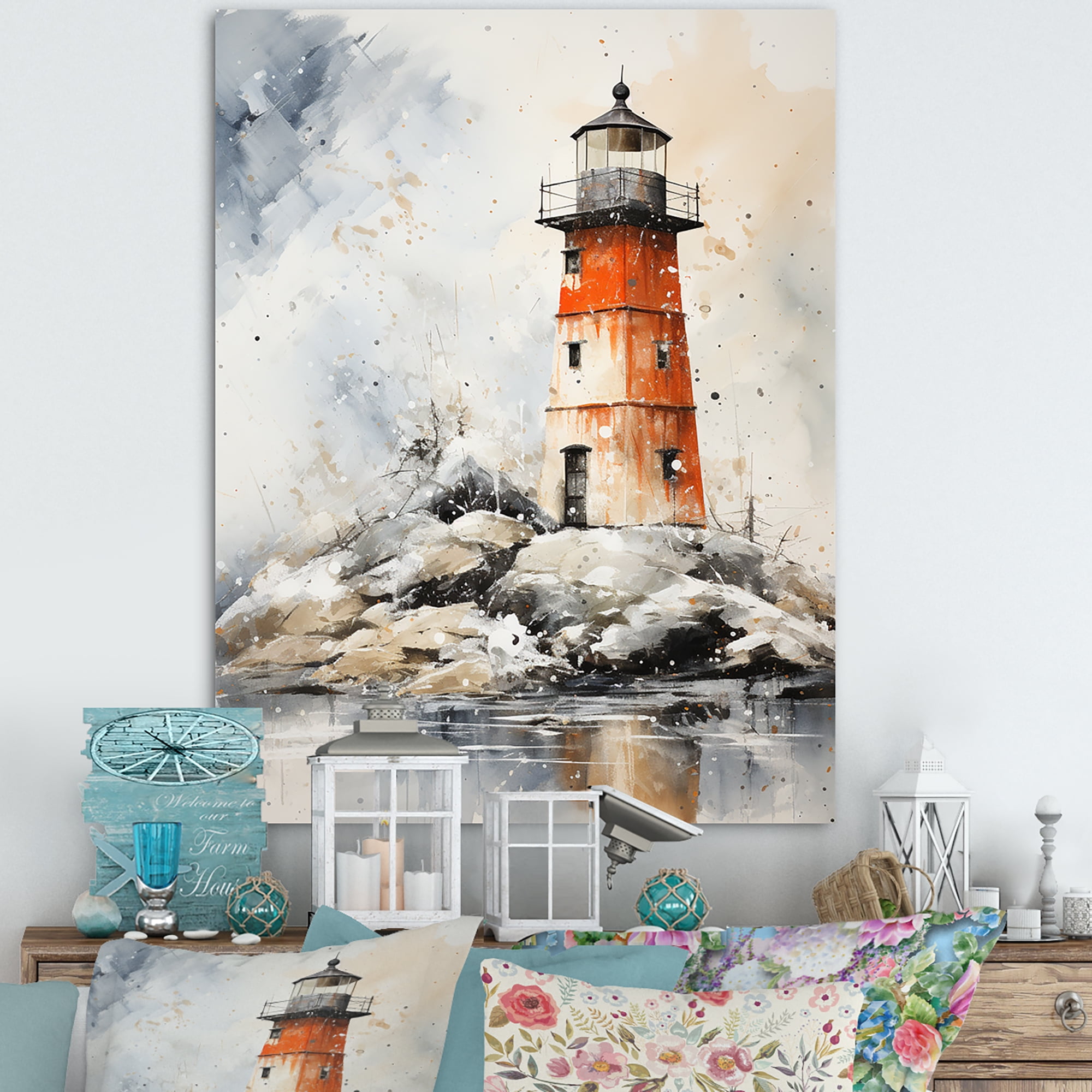 Designart "Lighthouses by the Cliffside II" Nautical & Beach Canvas ...