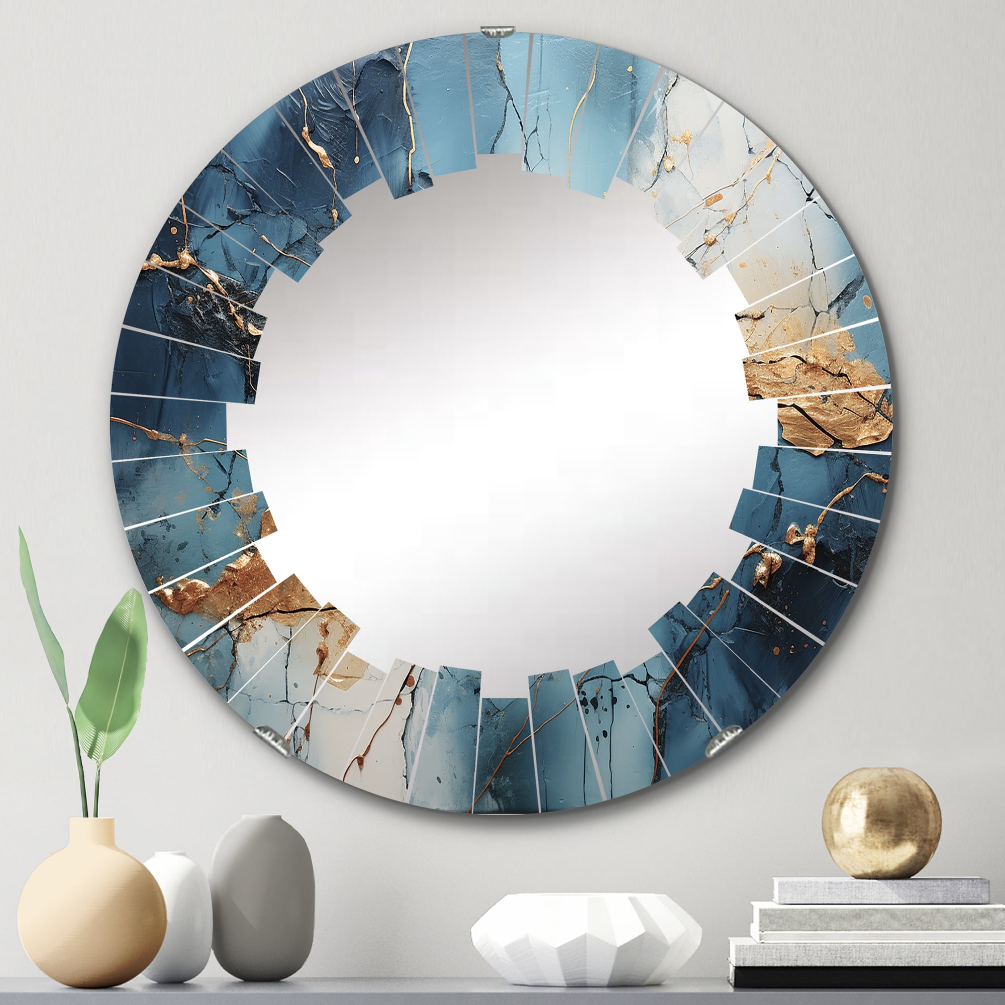 Designart "Lightning Electric Veins Collage I" Modern Round Wall Mirror ...