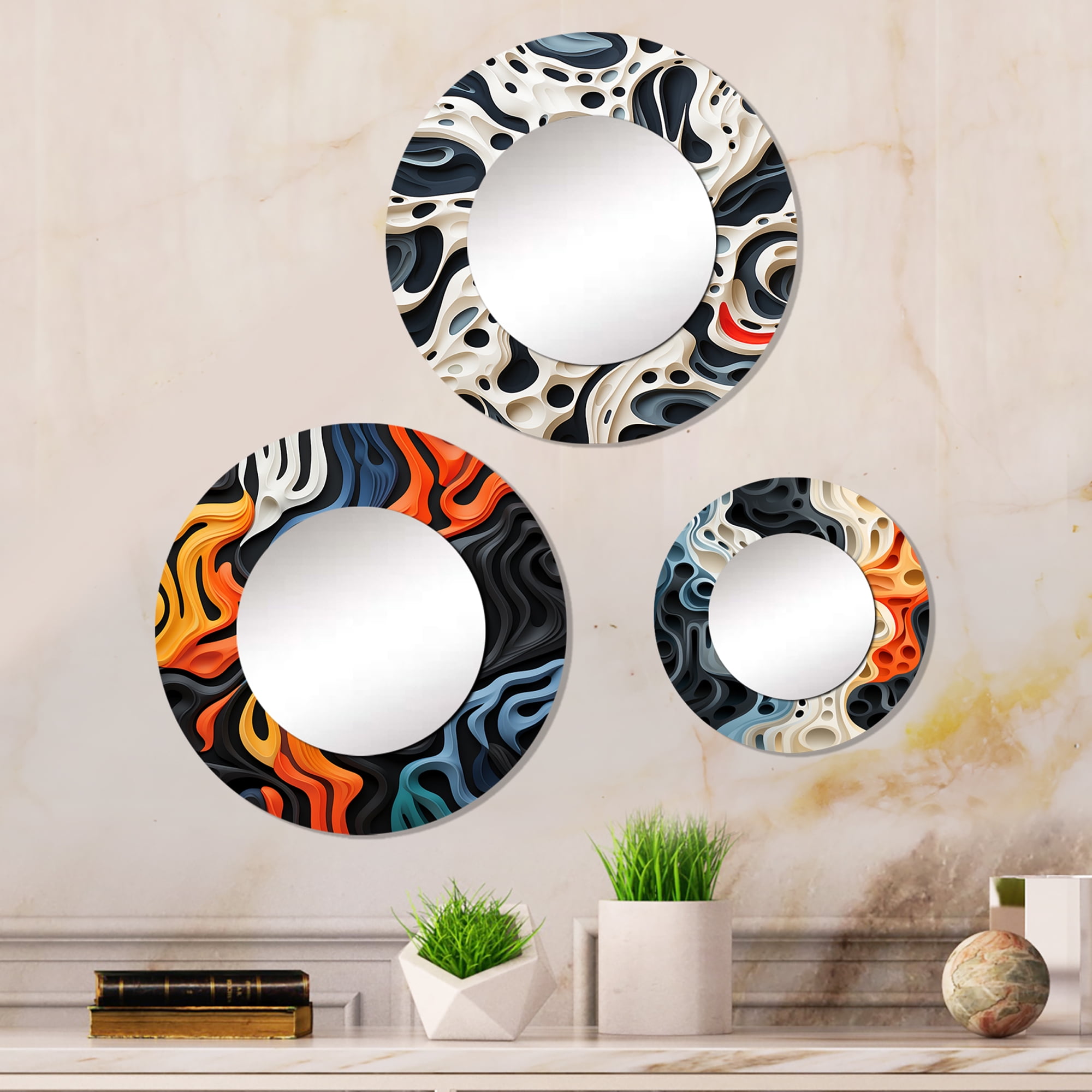 Designart "Linear Shapes In Multicolor" Abstract Shapes Round Mirror ...