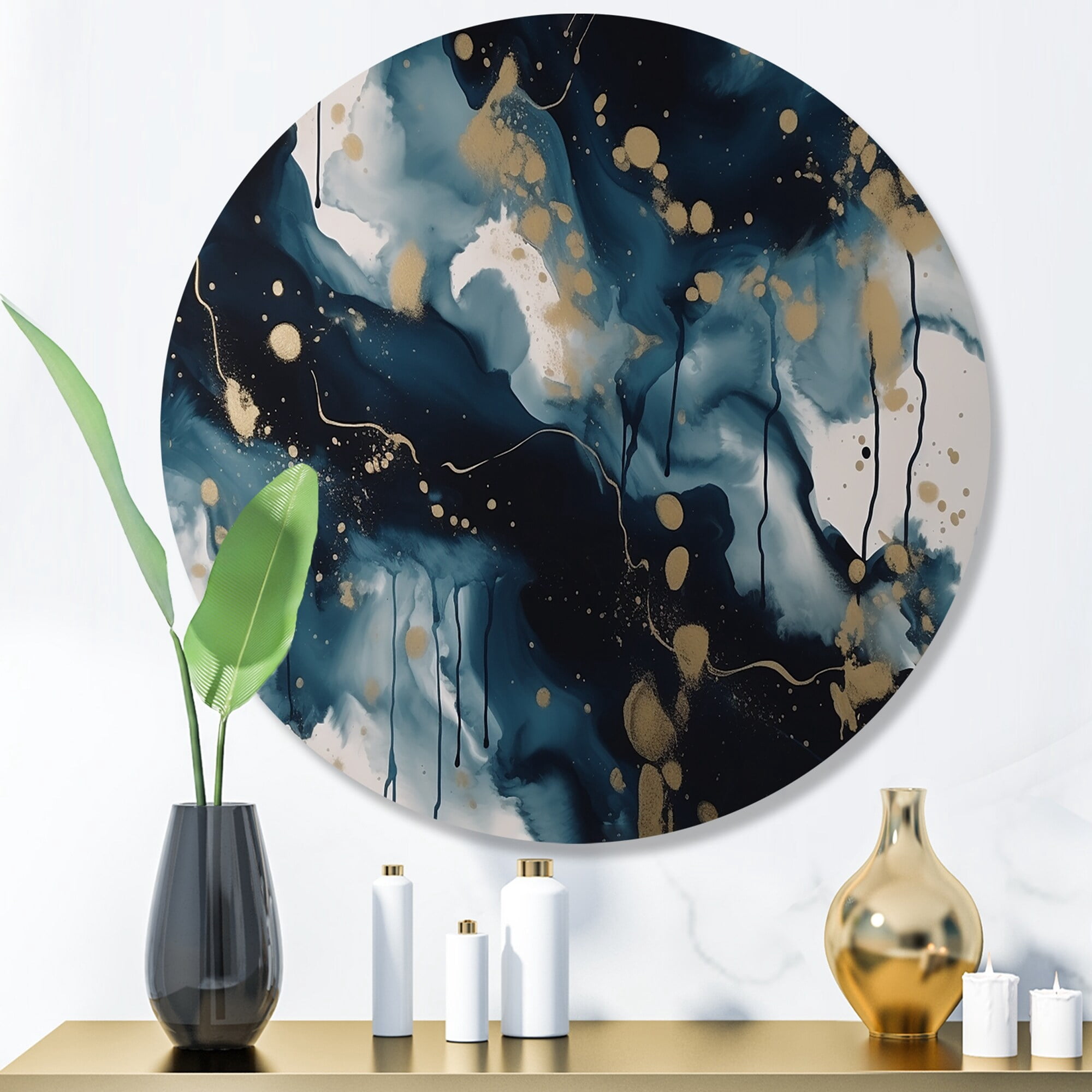Designart "Liquid Aesthetics Blue and White I" Abstract Liquid Ink ...