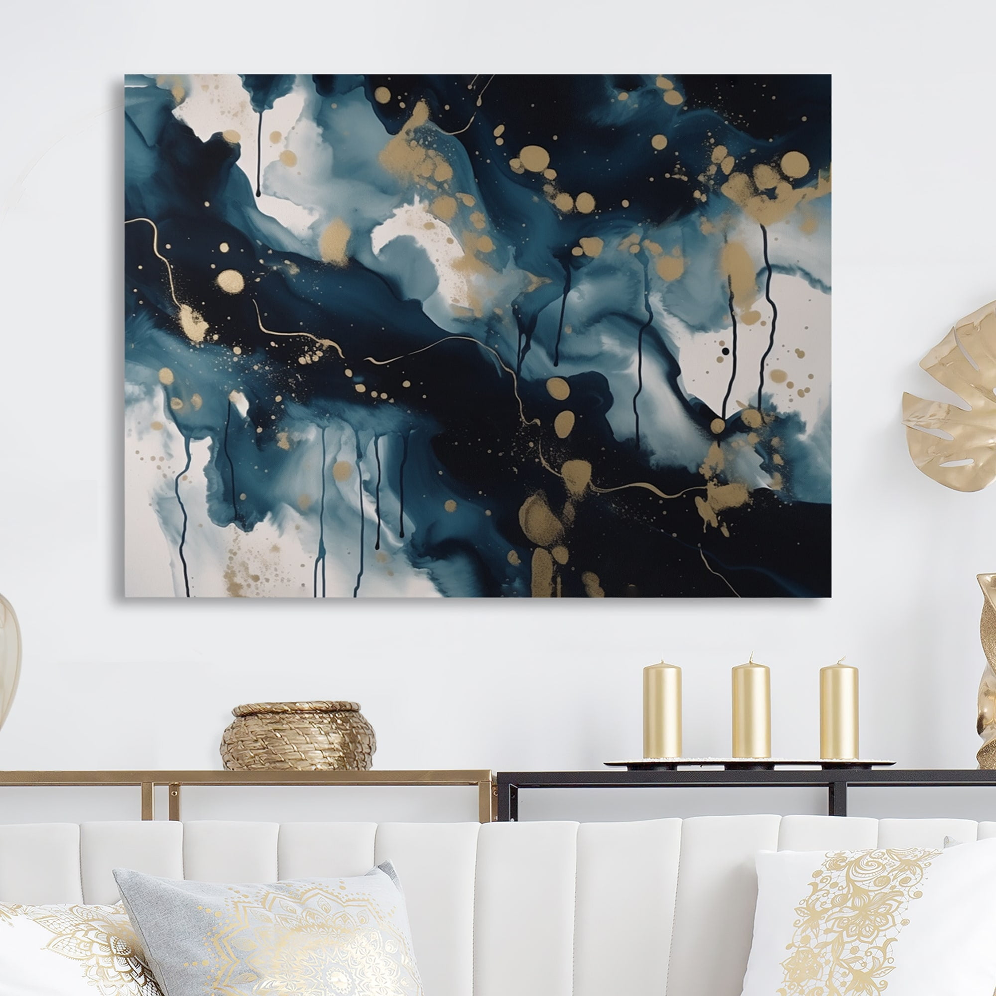 Designart "Liquid Aesthetics Blue and White I" Abstract Liquid Ink ...