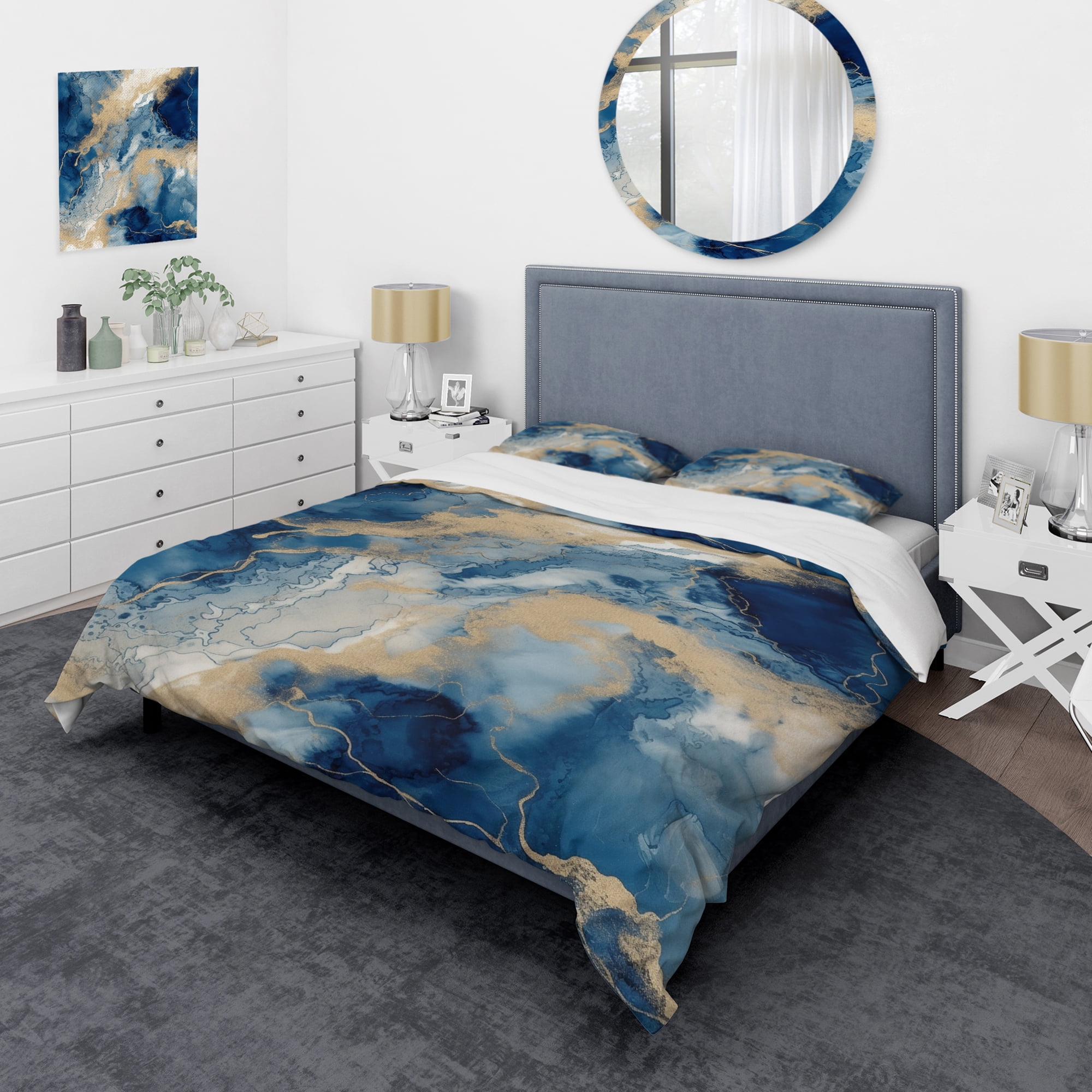 Designart "Liquid Aesthetics Blue and White III" Abstract Liquid Ink ...