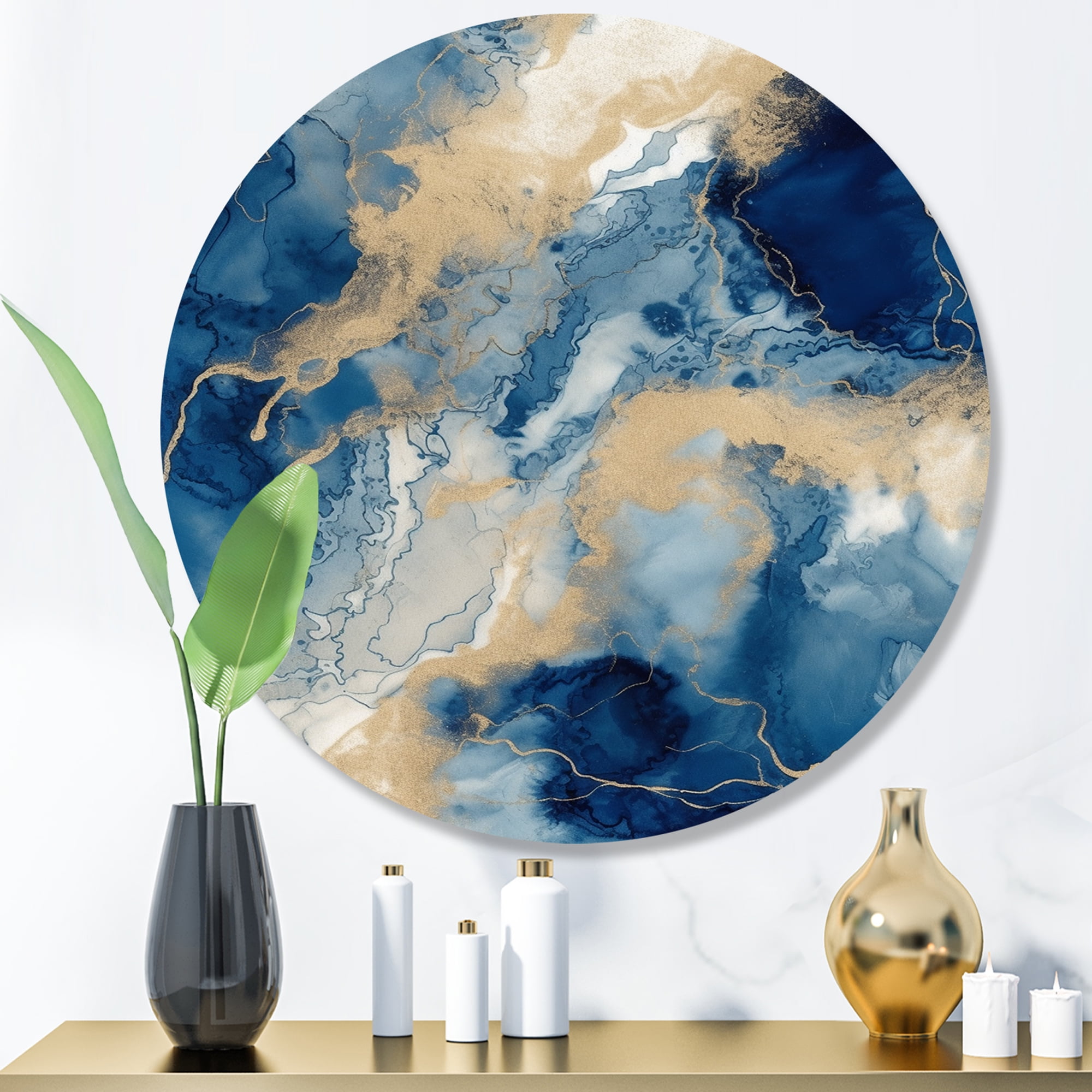 Designart "Liquid Aesthetics Blue and White III" Abstract Liquid Ink ...