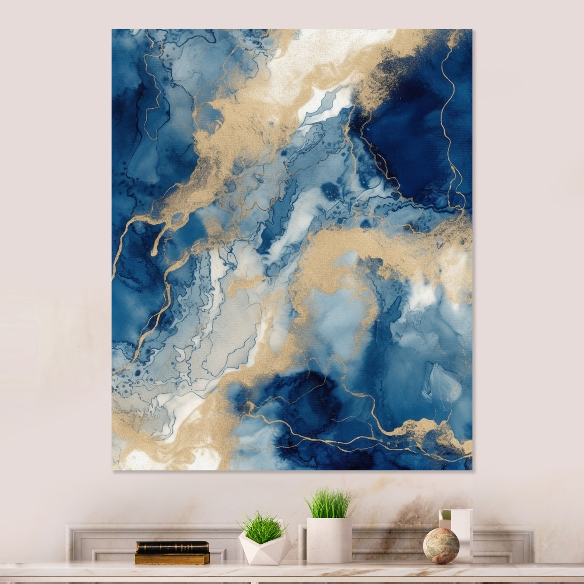Designart "Liquid Aesthetics Blue and White III" Abstract Liquid Ink ...