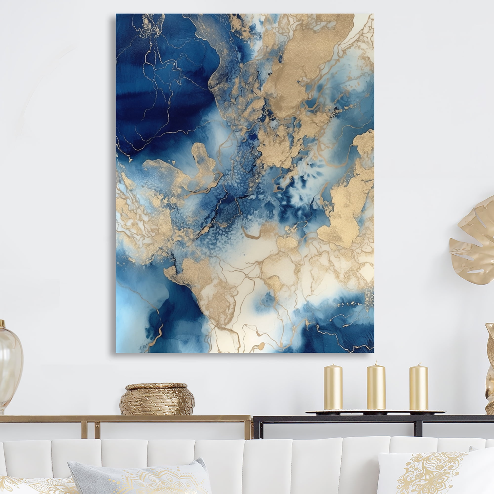 Designart "Liquid Aesthetics Blue and White IV" Abstract Liquid Ink ...