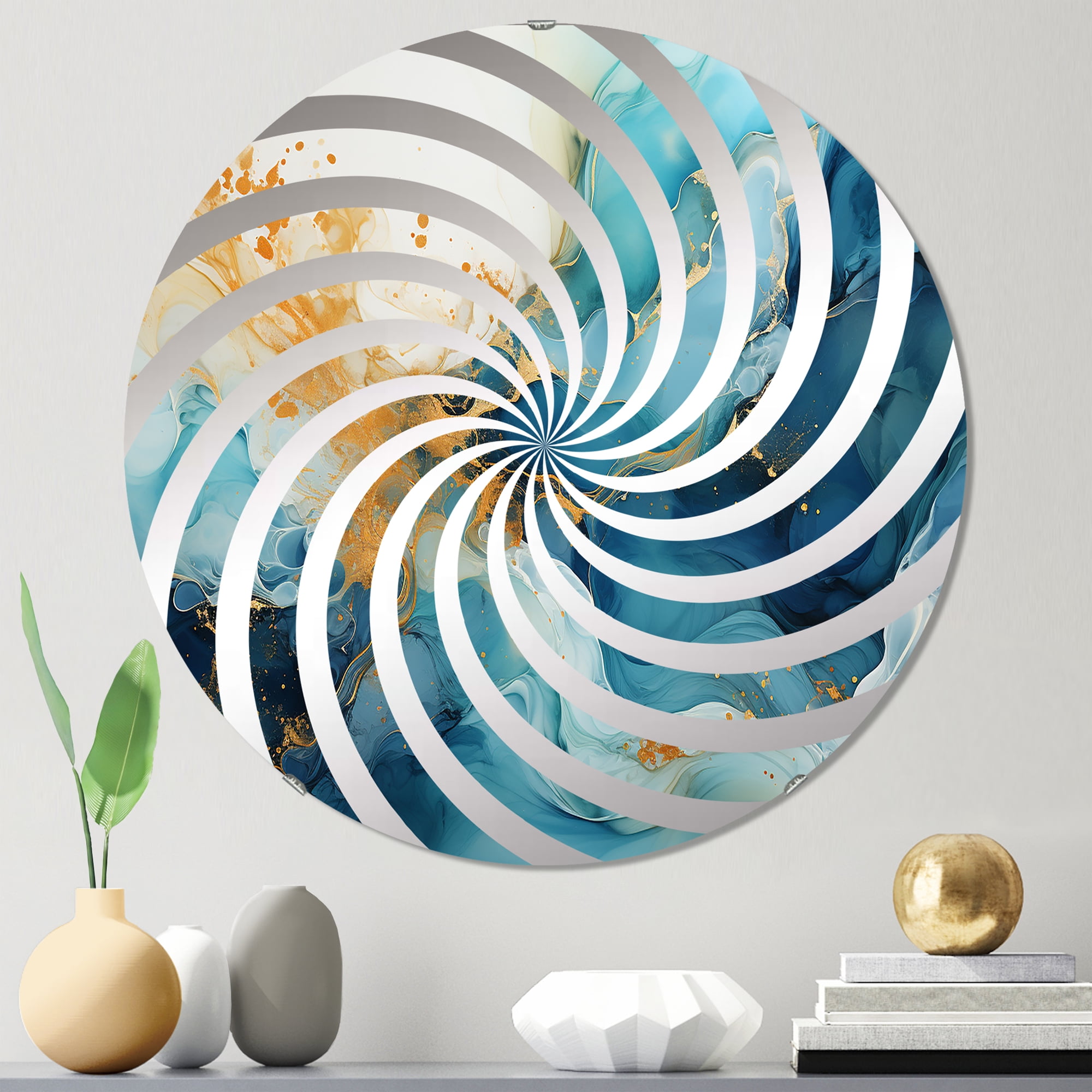 Designart "Liquid Art Fusion of the Ocean" Ocean Vortex Round Wall ...