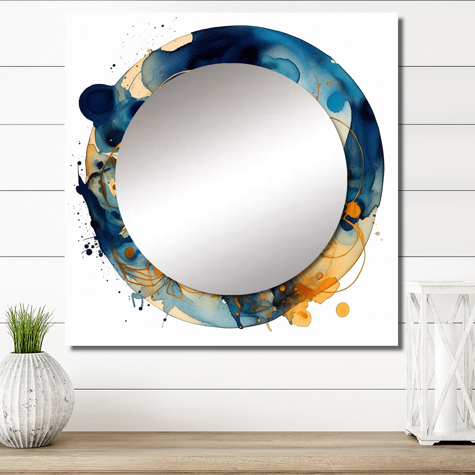 Designart "Liquid Depths Blue and Yellow II" Abstract Liquid Ink Square ...