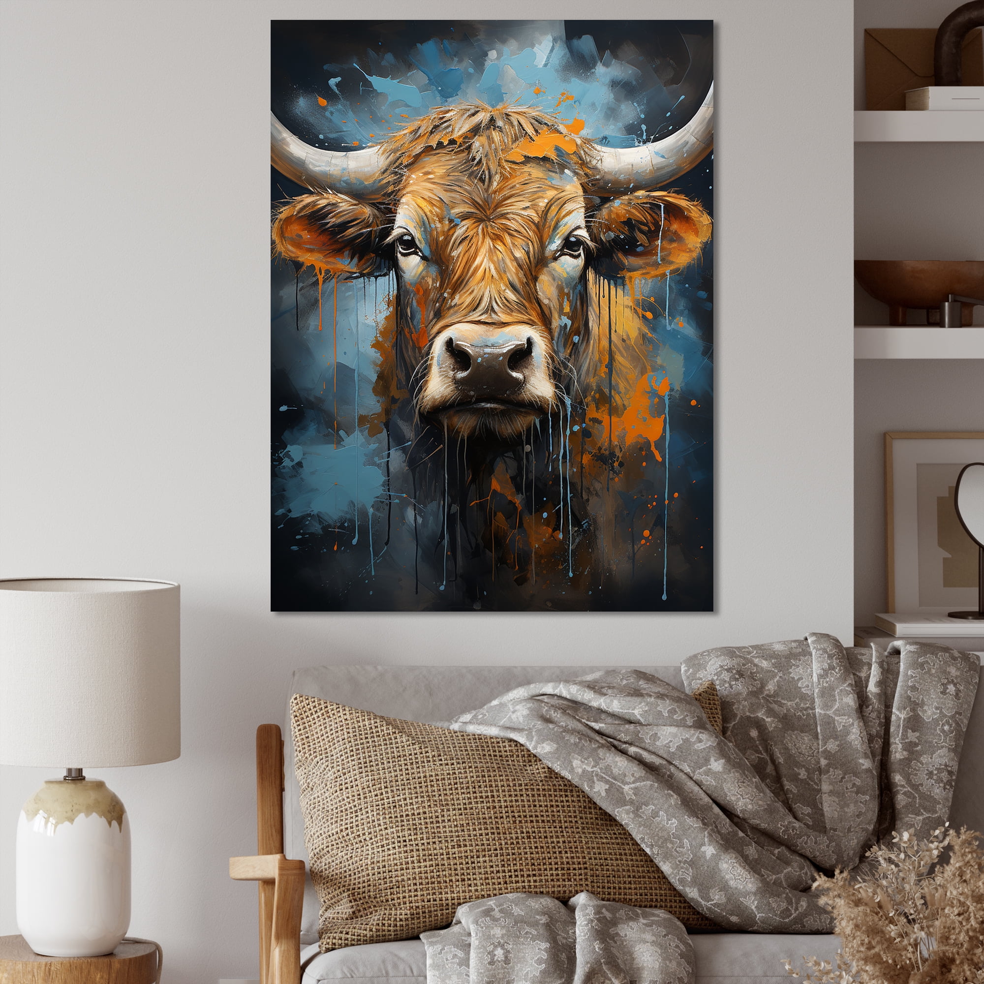 Designart "Liquid Fusion In Cow Portrait I" Animals Cow Wall Art Prints ...