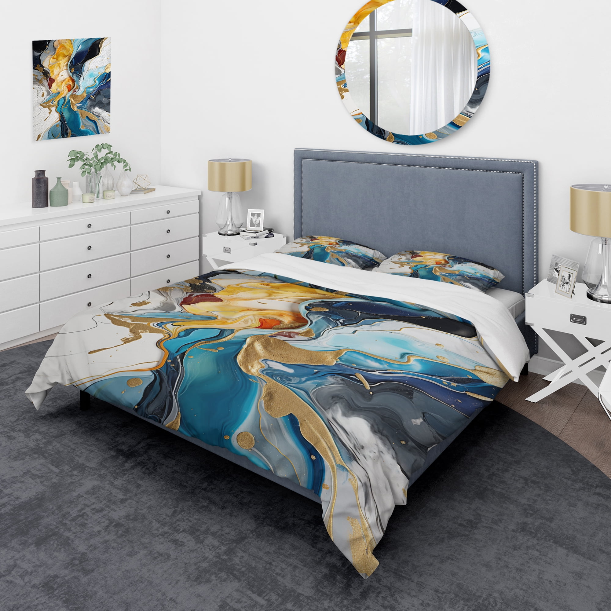 Designart "Liquid Ink Abstraction Harmony Blue and Yellow Fusion II ...