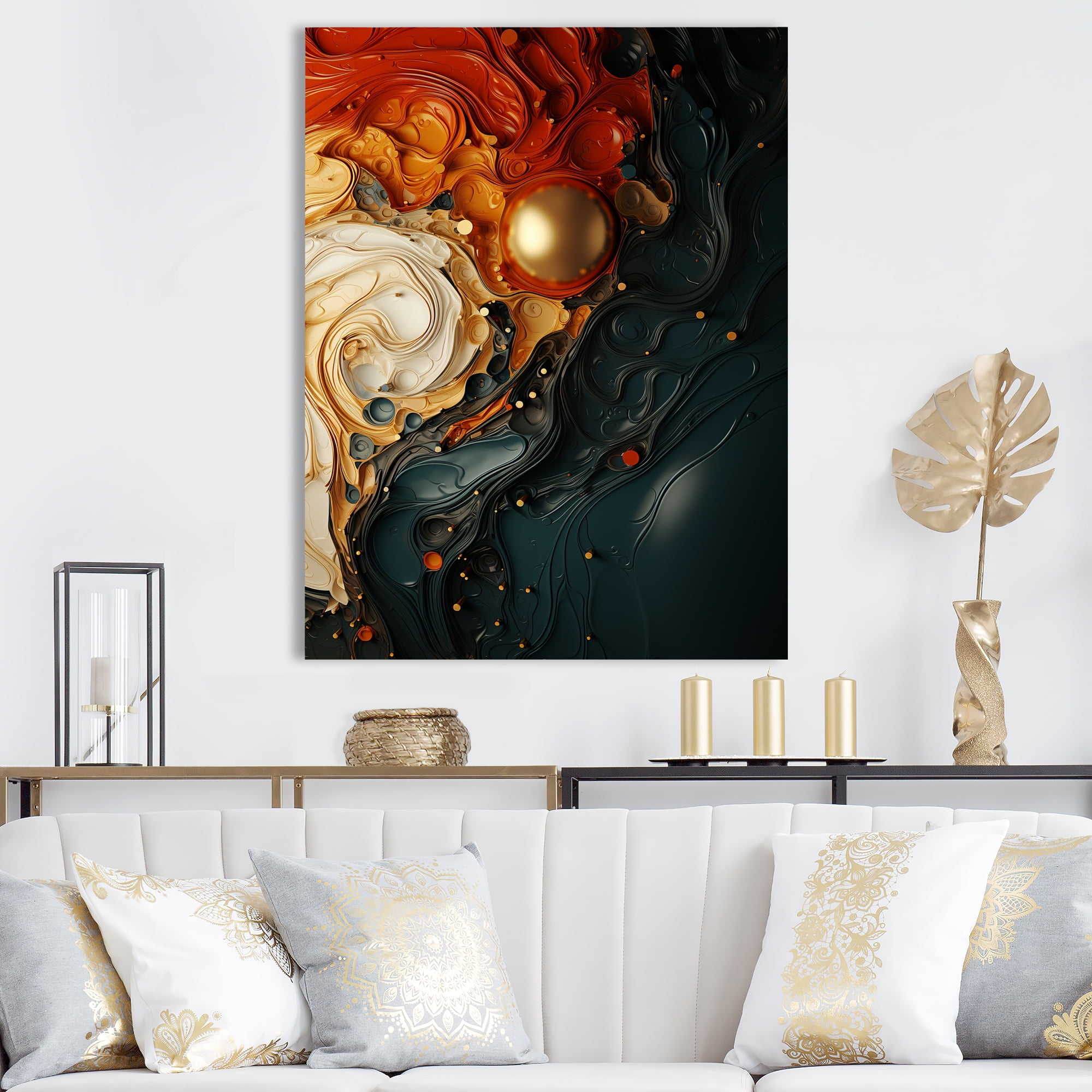 Designart "Liquid Ink Abstraction in Red and Black I" Abstract Canvas ...