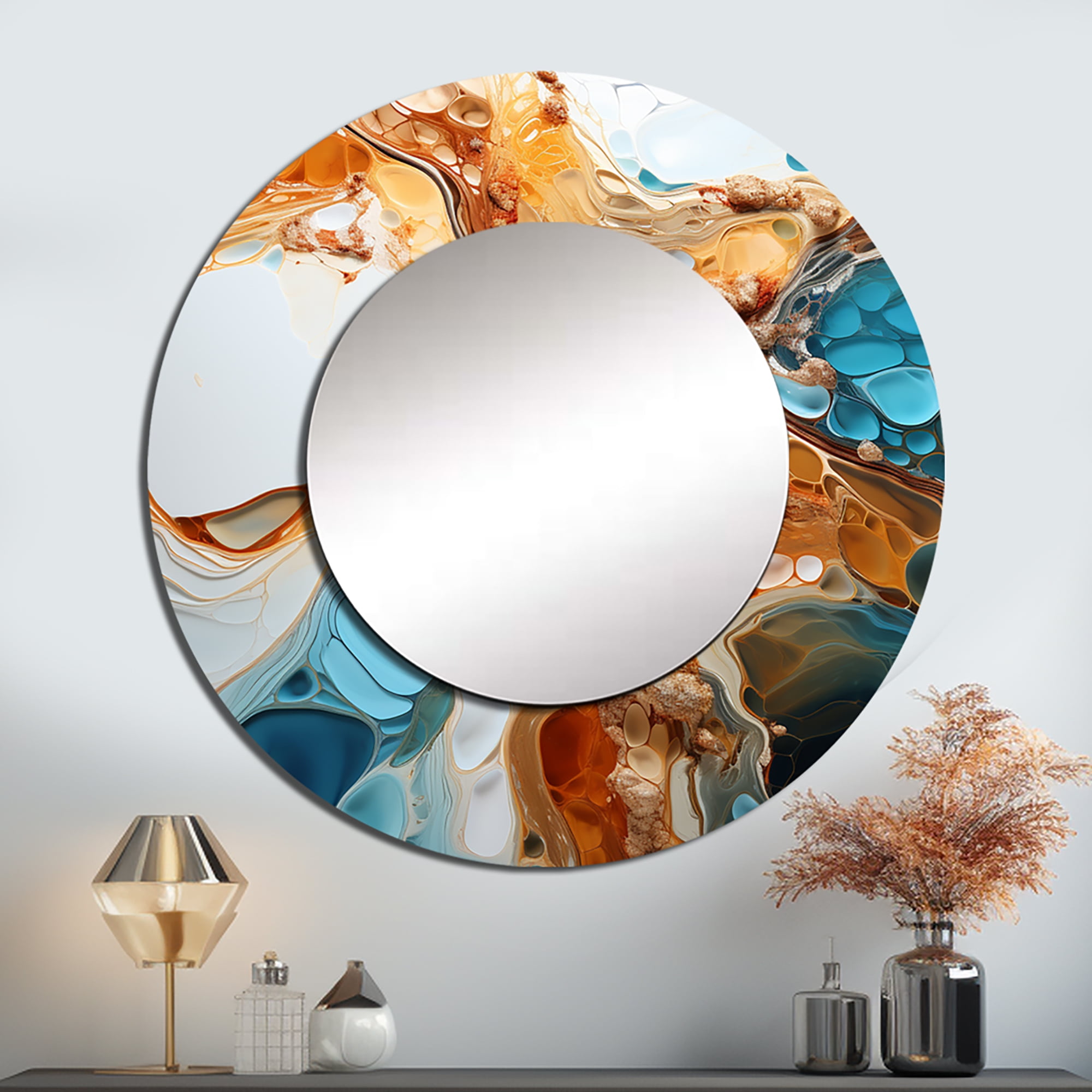 Designart "Liquid Ink: Blue And White Geyser" Abstract Shapes Rund ...