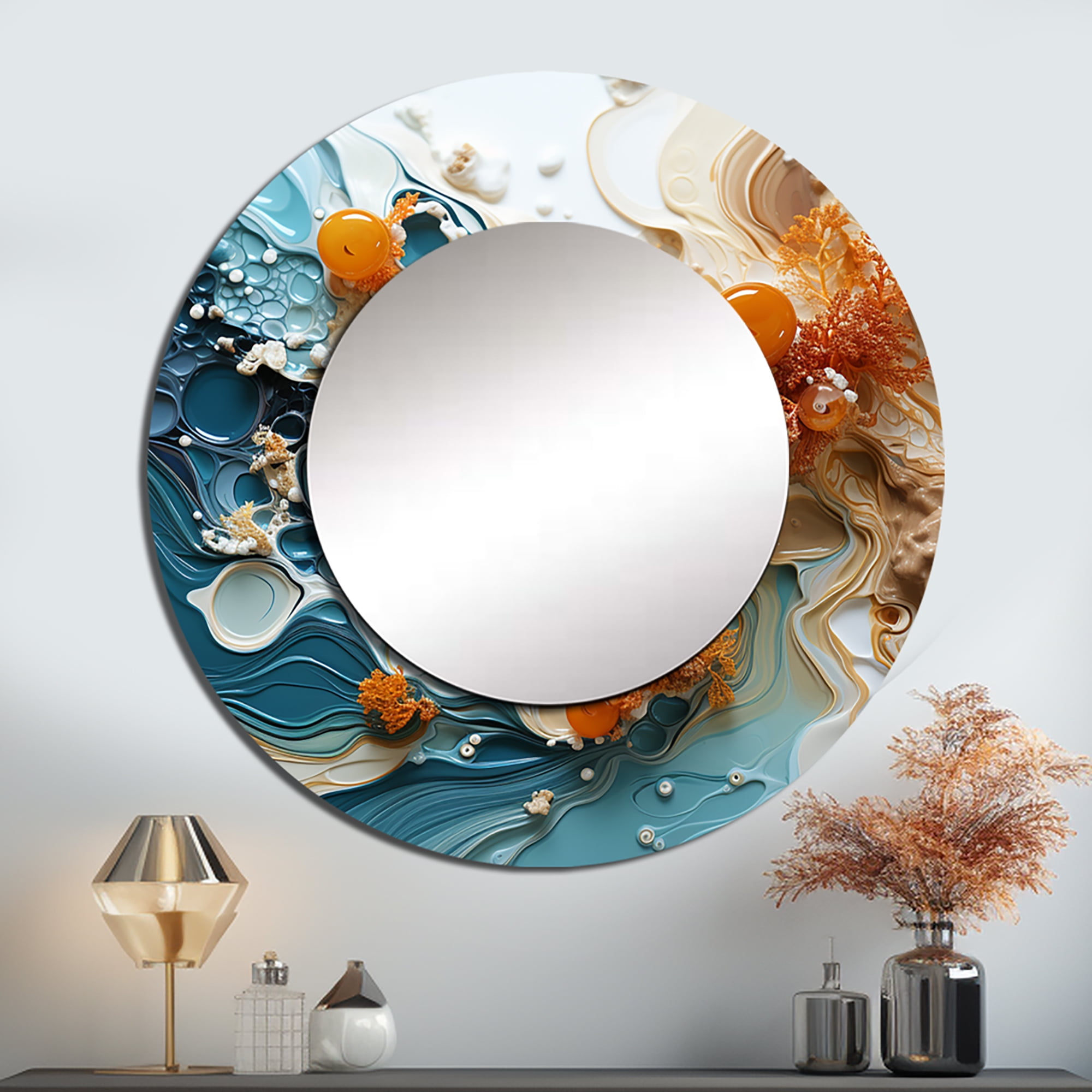 Designart "Liquid Ink: Blue and White Geyser I" Abstract Shapes Rund ...