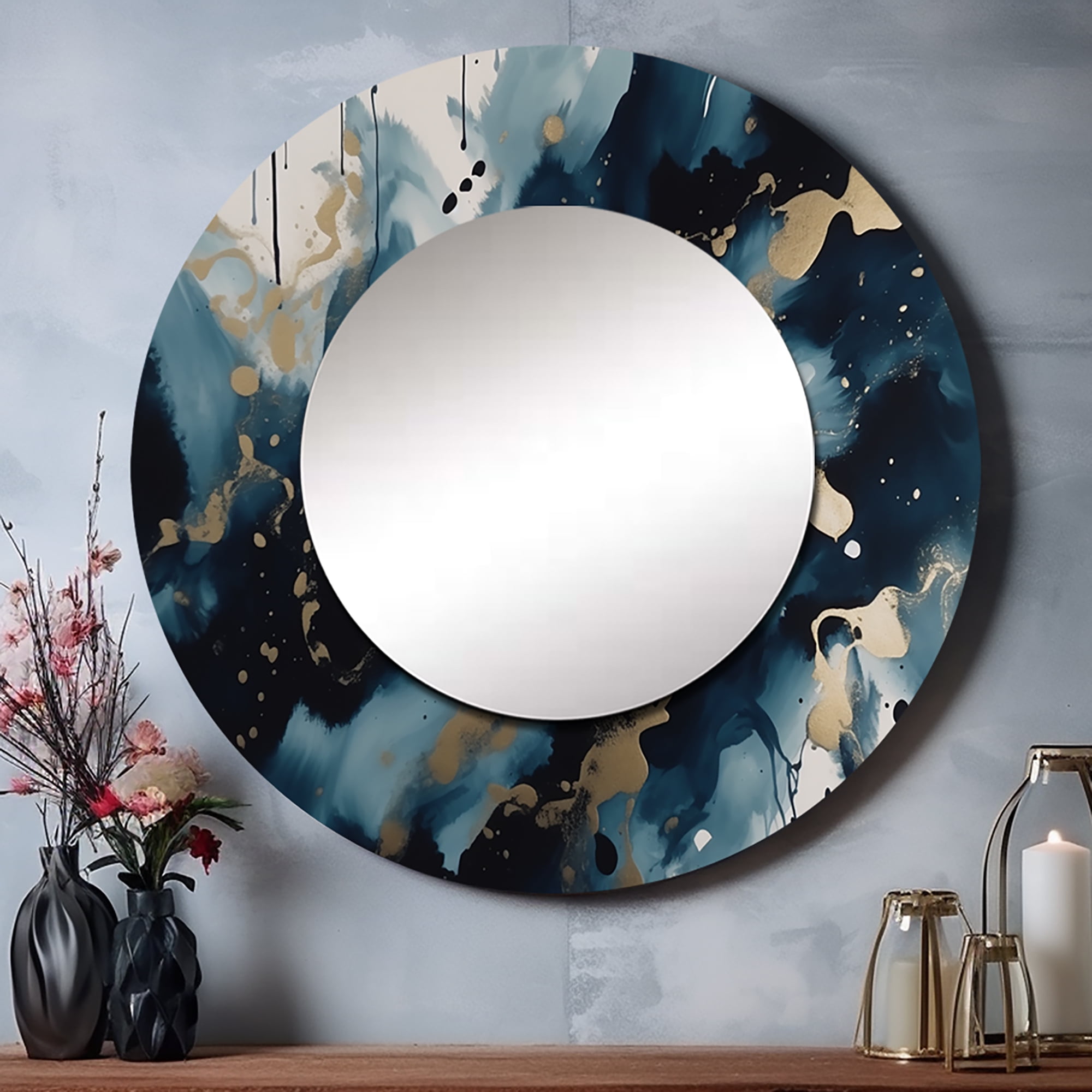 Designart "Liquid Ink Marbling in Blue and Gold" Abstract Marble Blue ...