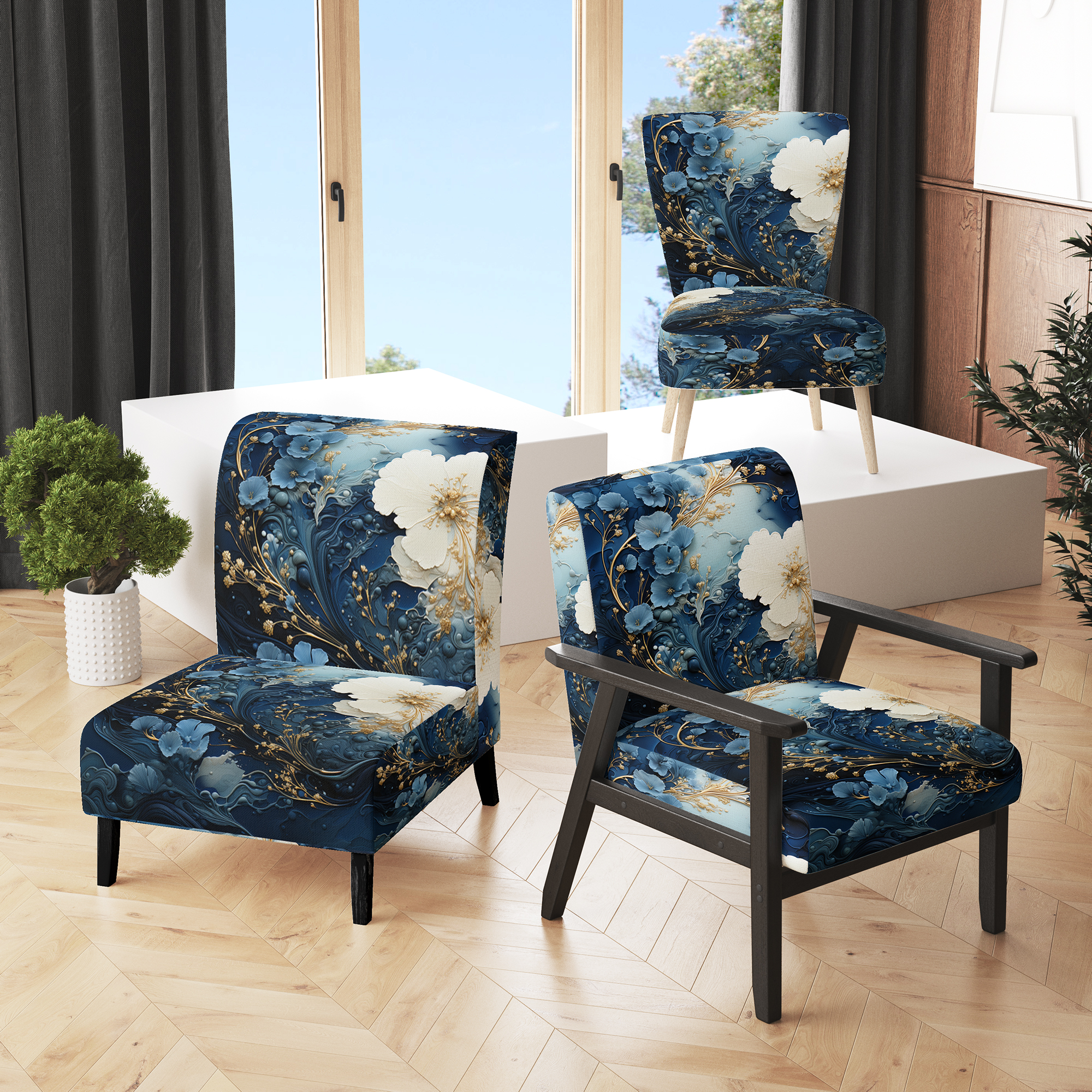Designart "Liquid Ink Spiral II" Upholstered Abstract Accent Chair and ...