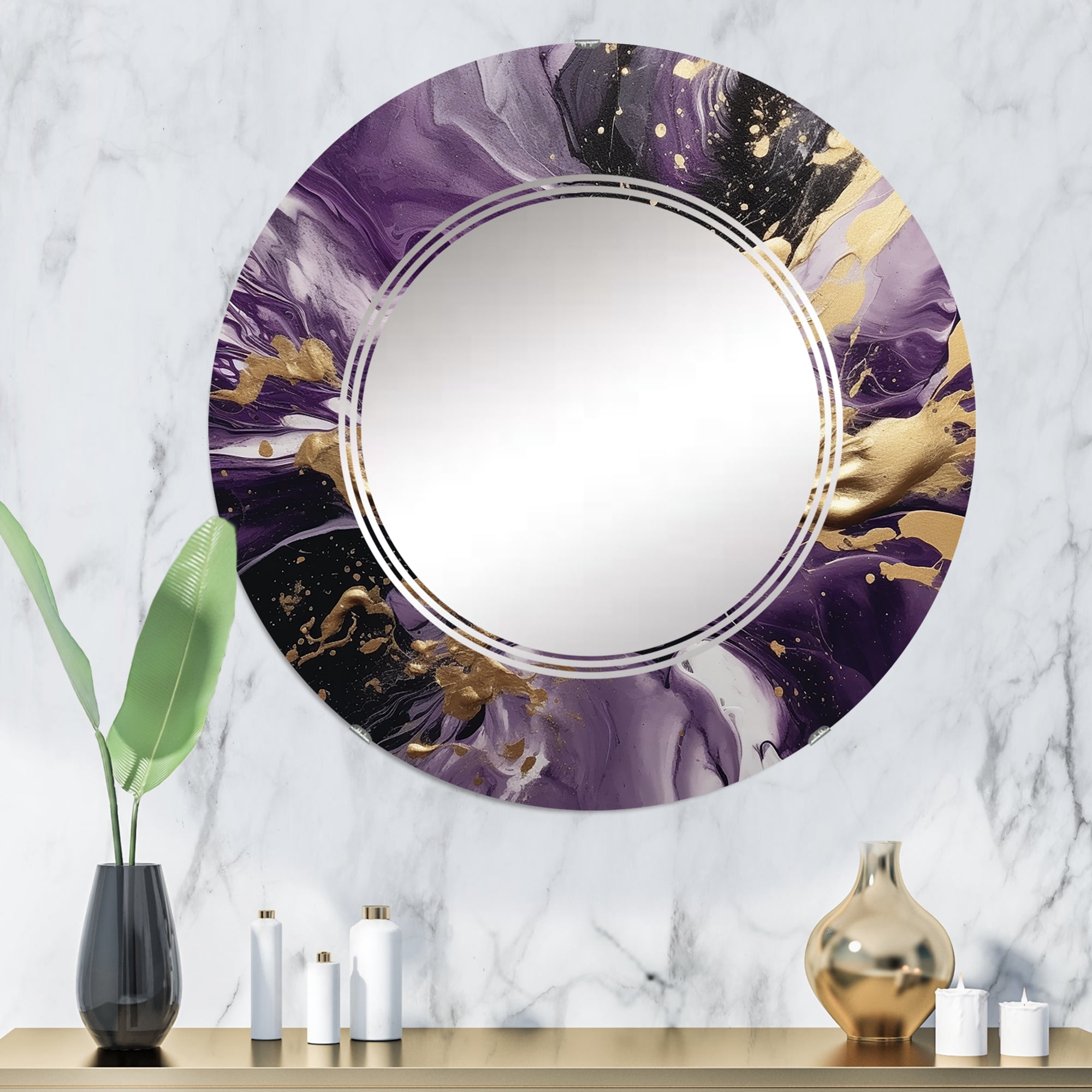 Designart "Liquid Magic in Purple and Gold IV" Abstract Round Wall ...