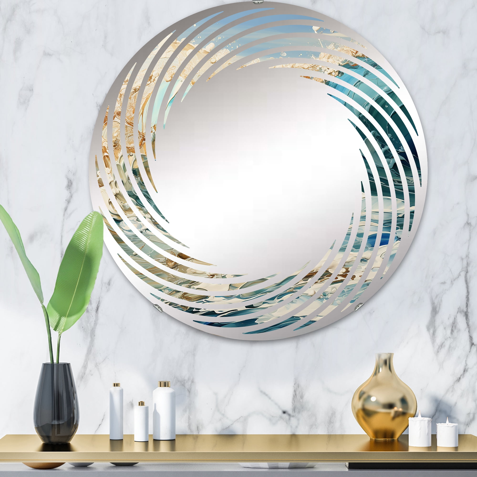Designart "Liquid Wave Art of Ocean Charm II" Ocean Spiral Round Wall ...