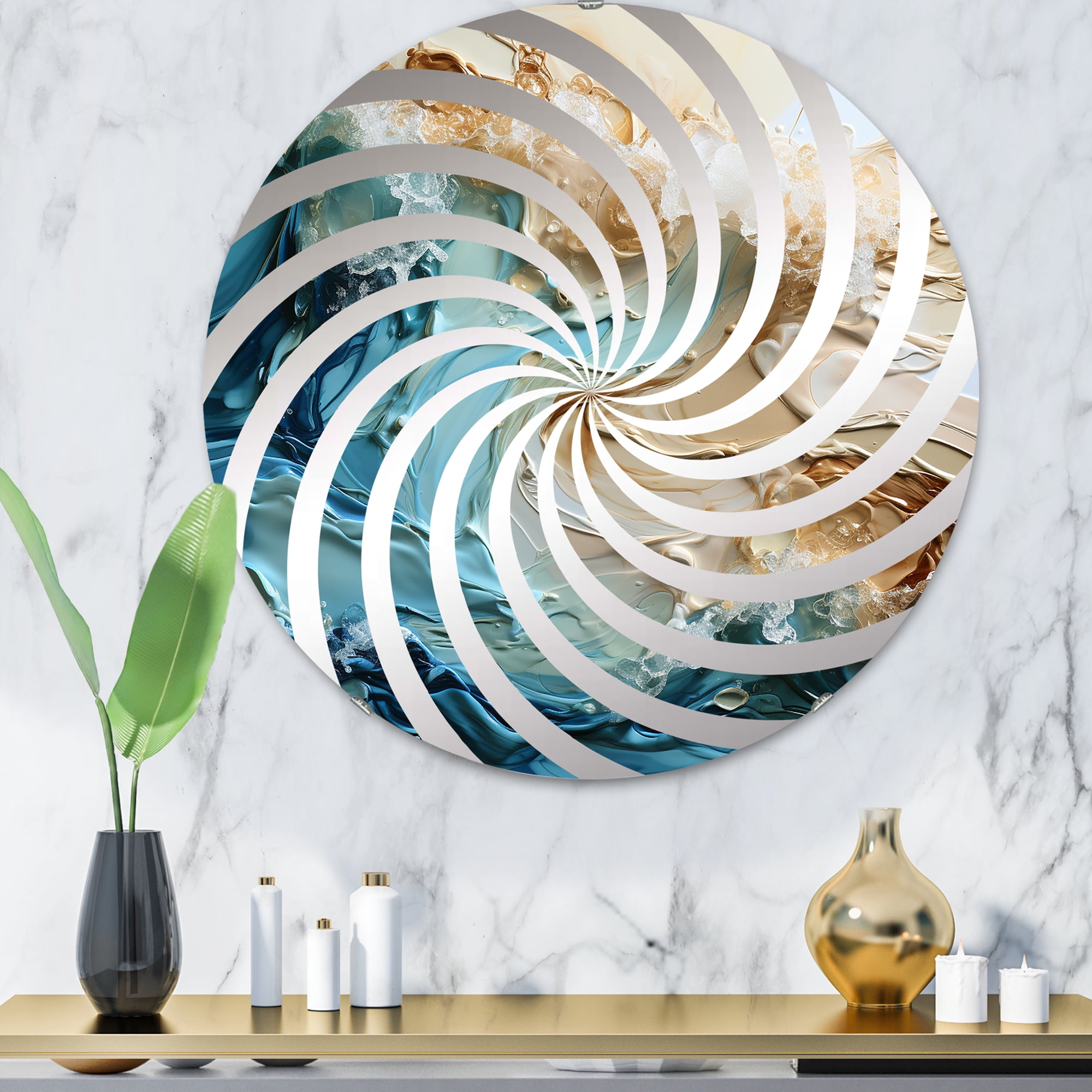 Designart "Liquid Wave Art of Ocean Charm III" Ocean Vortex Round Wall ...