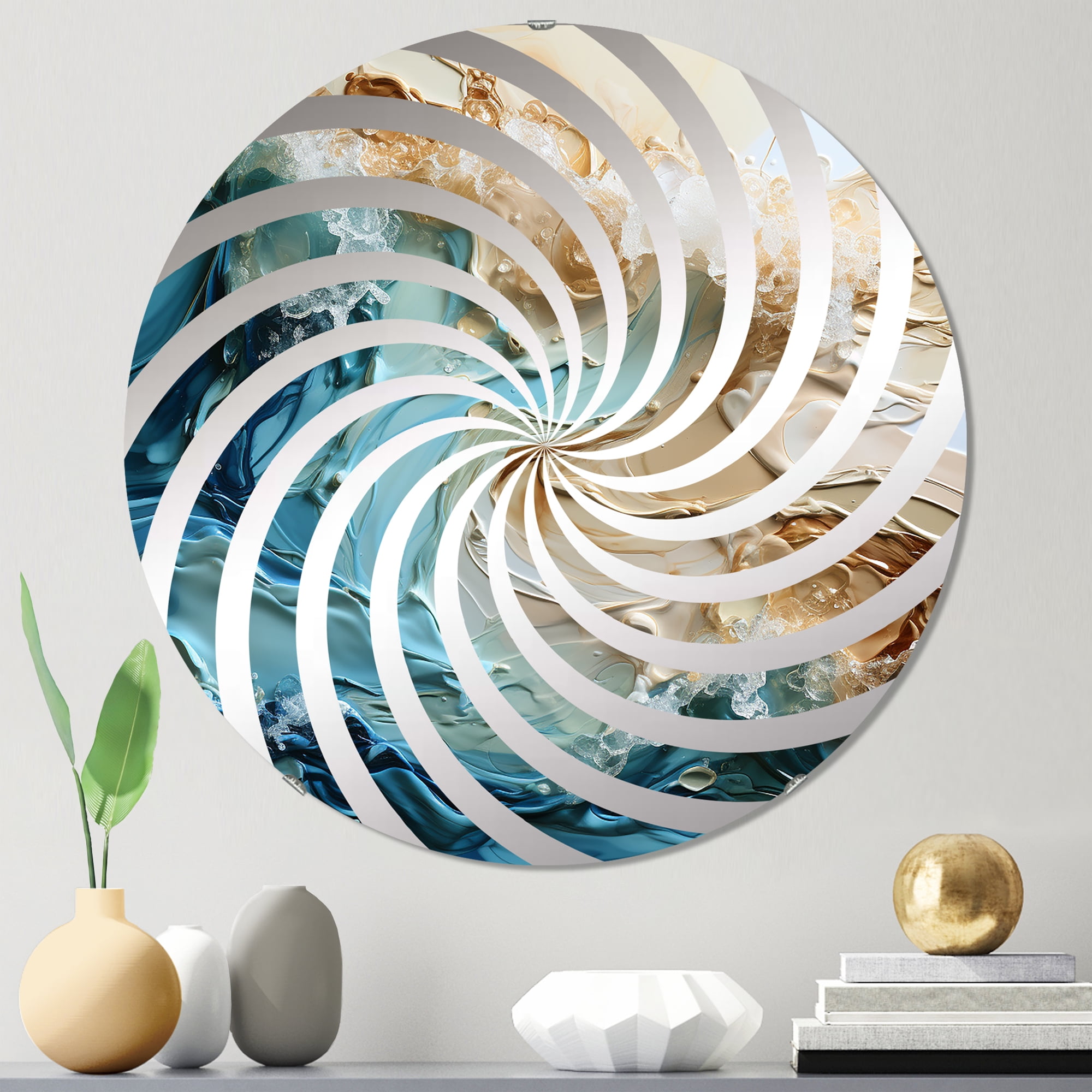 Designart "Liquid Wave Art of Ocean Charm III" Ocean Vortex Round Wall ...