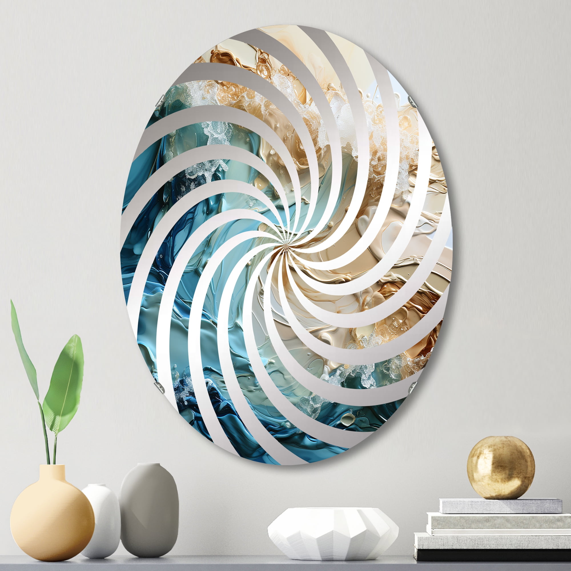 Designart "Liquid Wave Art of Ocean Charm III" Ocean Vortex Round Wall ...