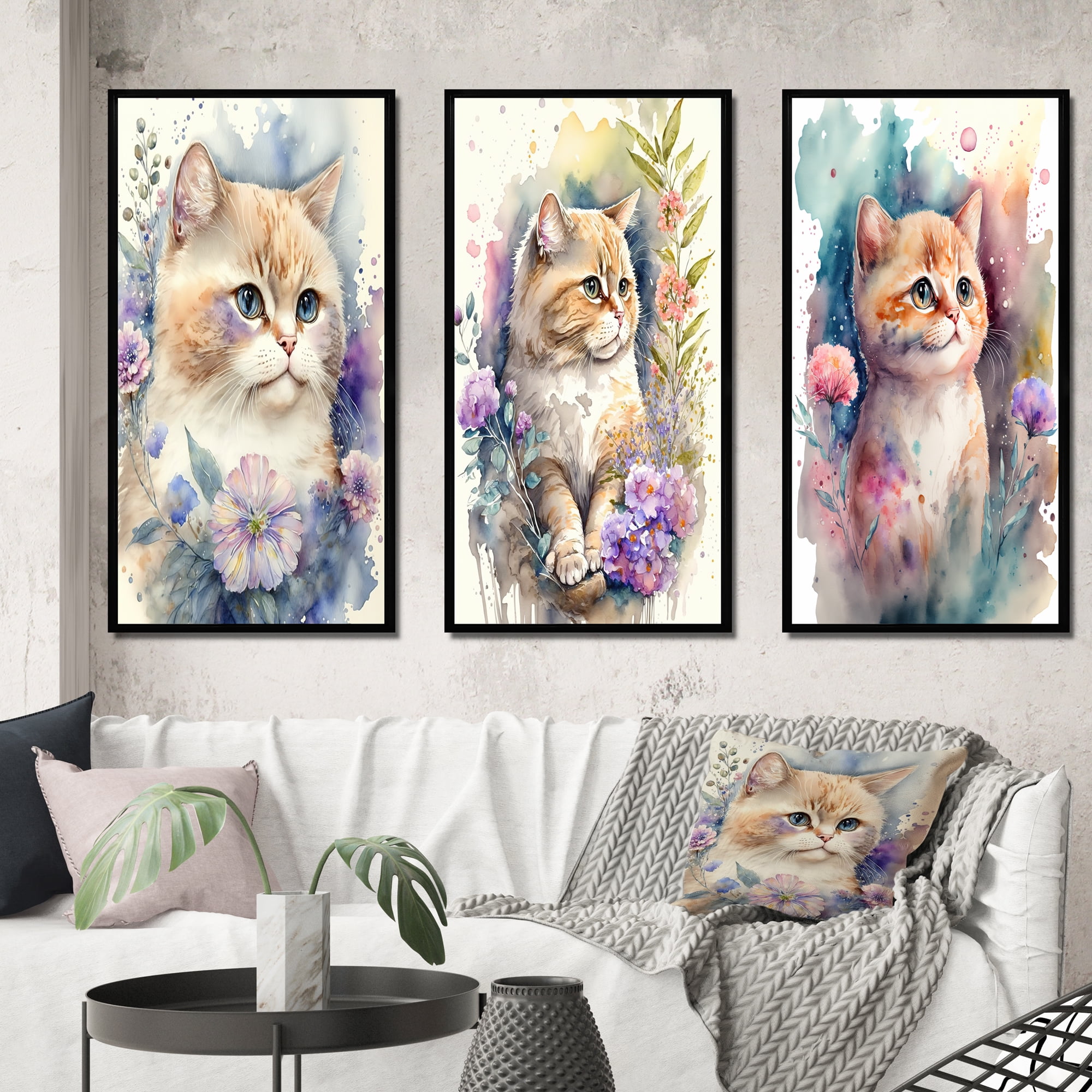 Designart "Little Kitten Amidst Colorful Flowers III" Animals Cat ...