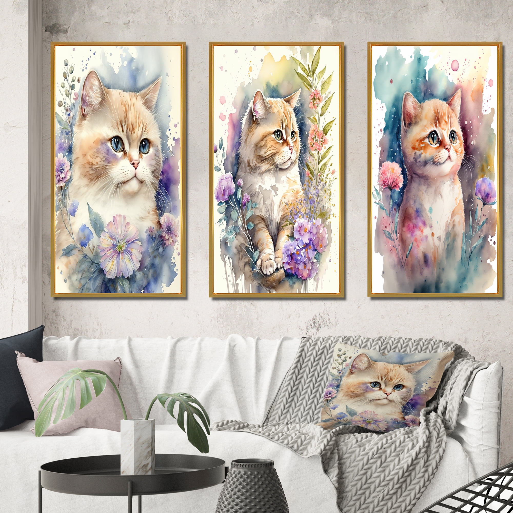 Designart "Little Kitten Amidst Colorful Flowers III" Animals Cat ...