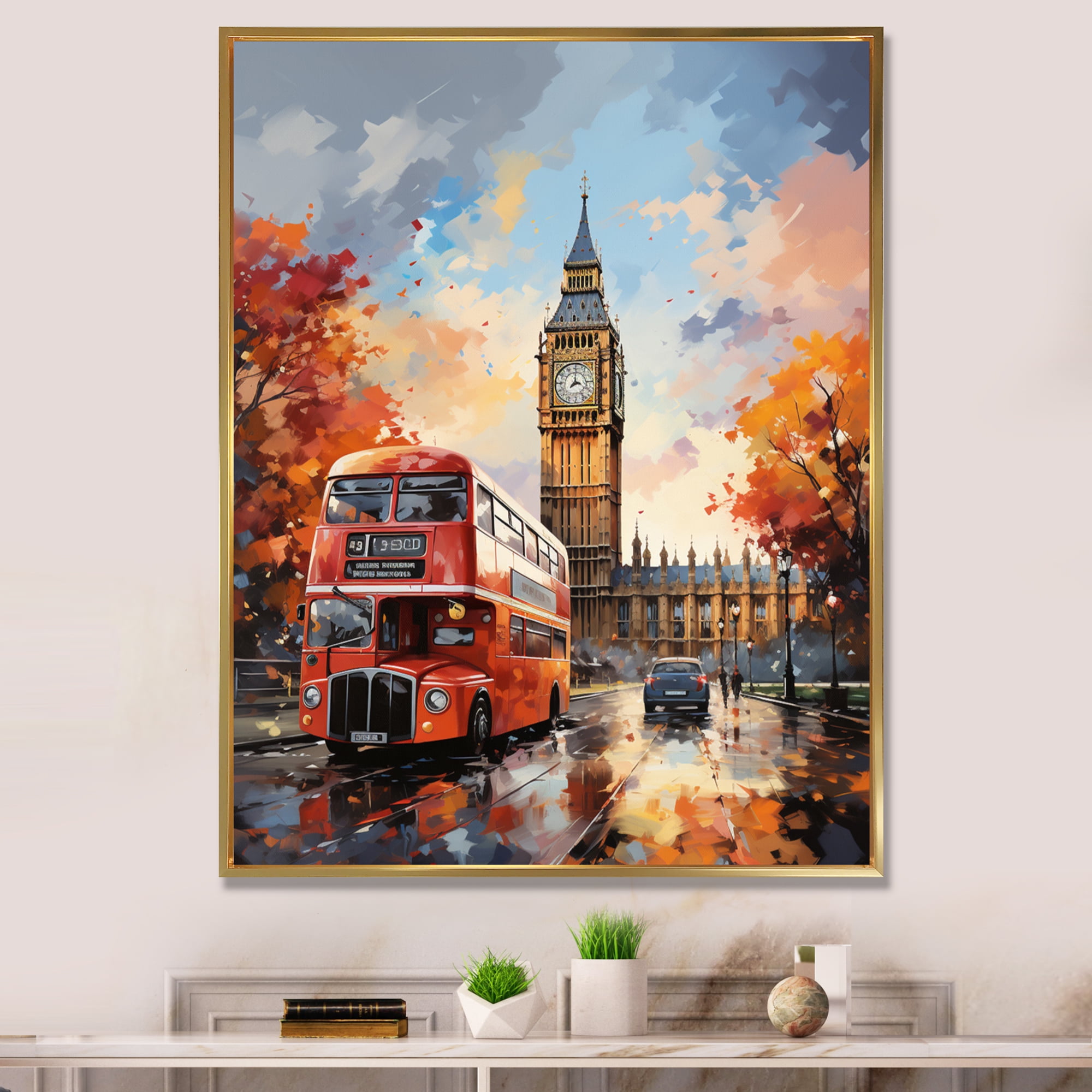 Designart "London Popart City in Peach and Red" Cityscapes Floater ...