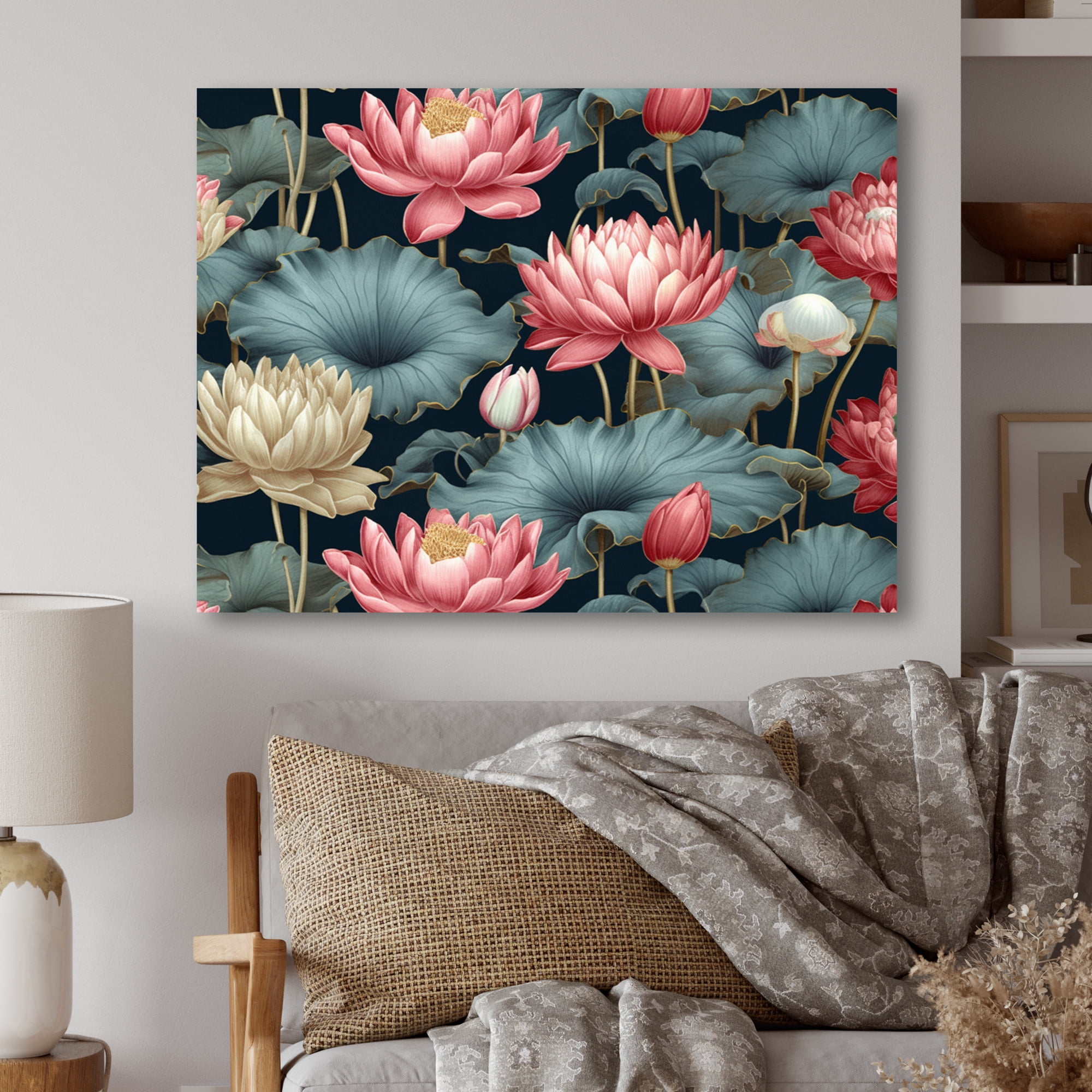 Designart "Lotus Ponds in Red and Green III" Lotus Metal Wall Art ...