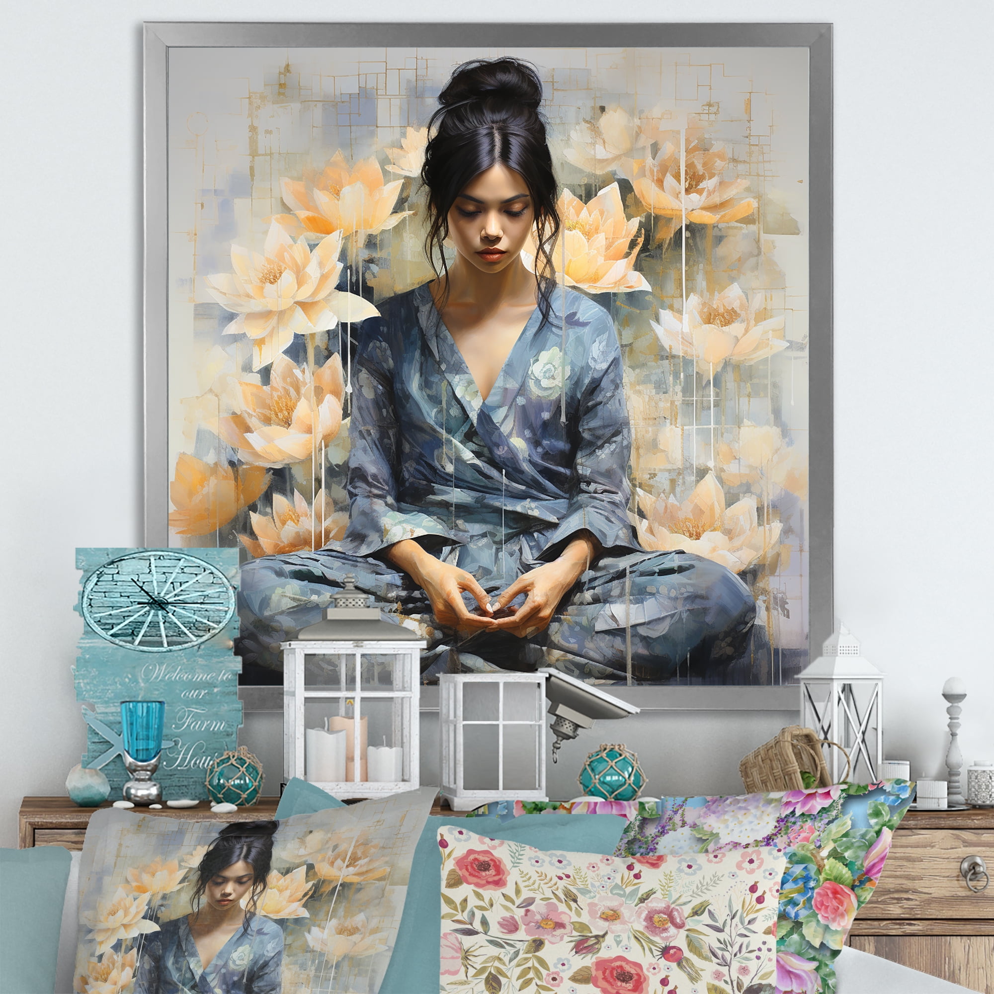 Designart "Lotus Pose Reflections Calm by the Water III" Spiritual ...
