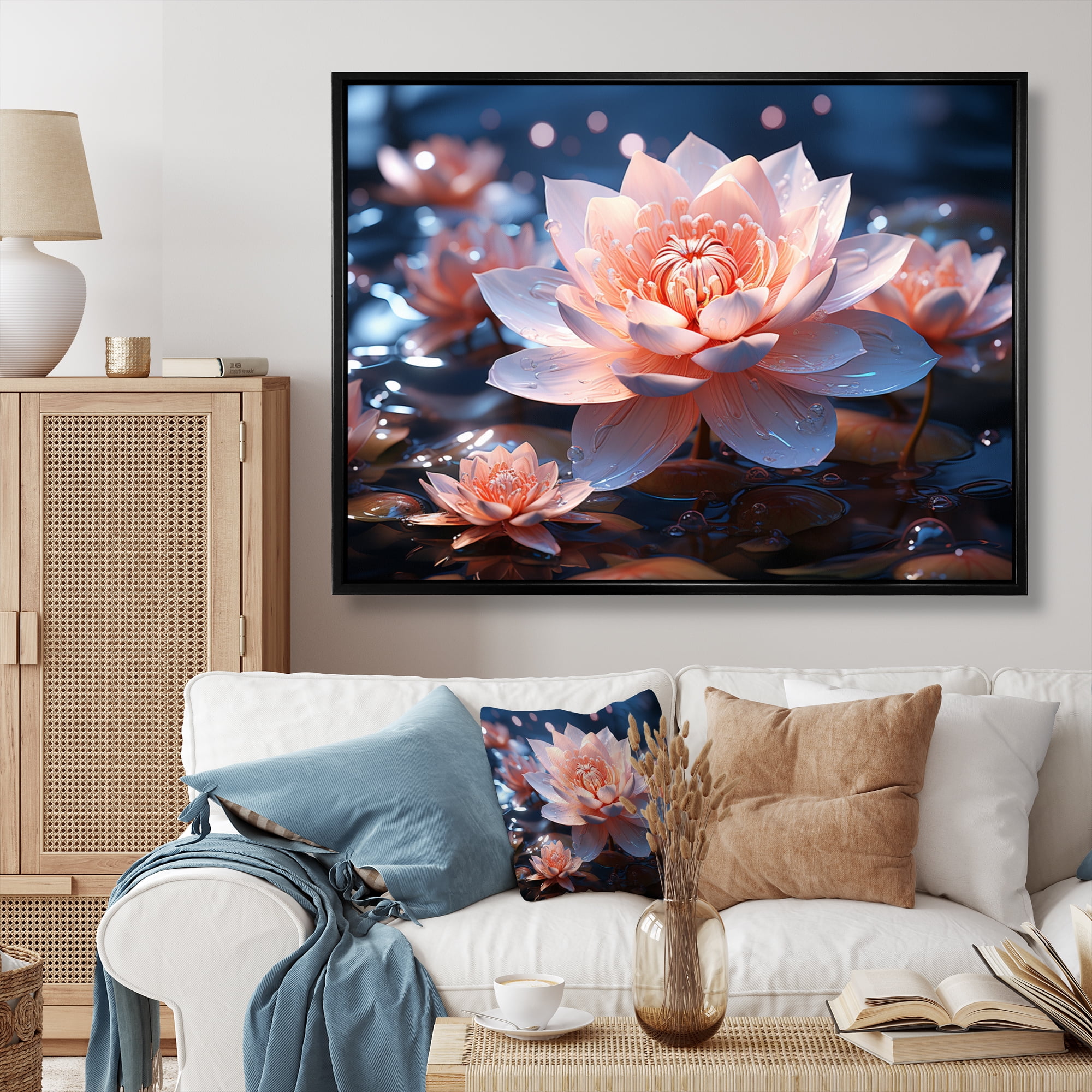 Designart "Lotus Serenity Symbol of Purity I" Floral Floater Framed ...