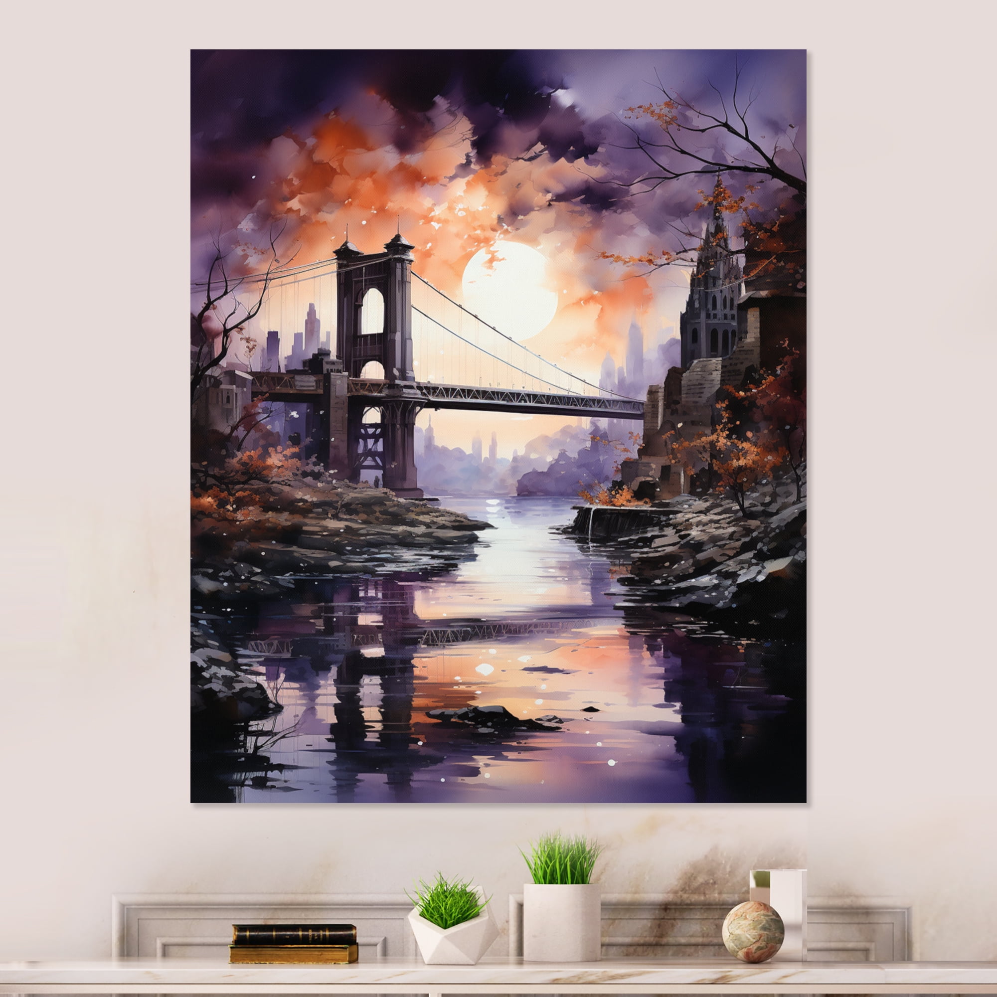 Designart "Luminous Crossing Coral Bridge II" Bridges Metal Wall Decor ...