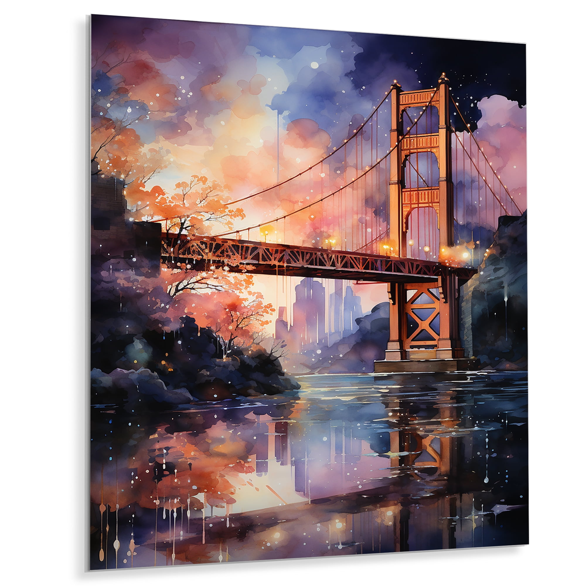 Designart "Luminous Crossing Coral Bridge III" Bridges Metal Wall Art ...