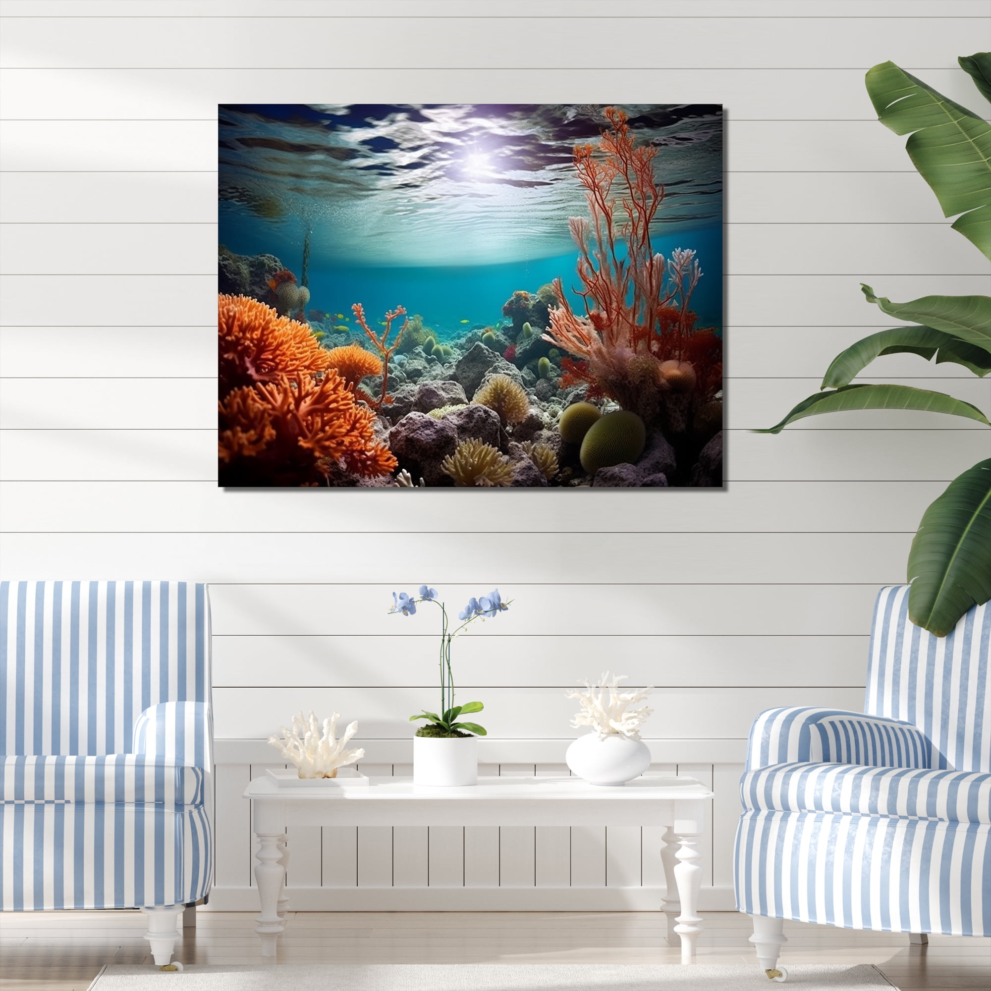 Designart "Luminous Depths Of Hidden Coral Treasures" Coastal Coral ...