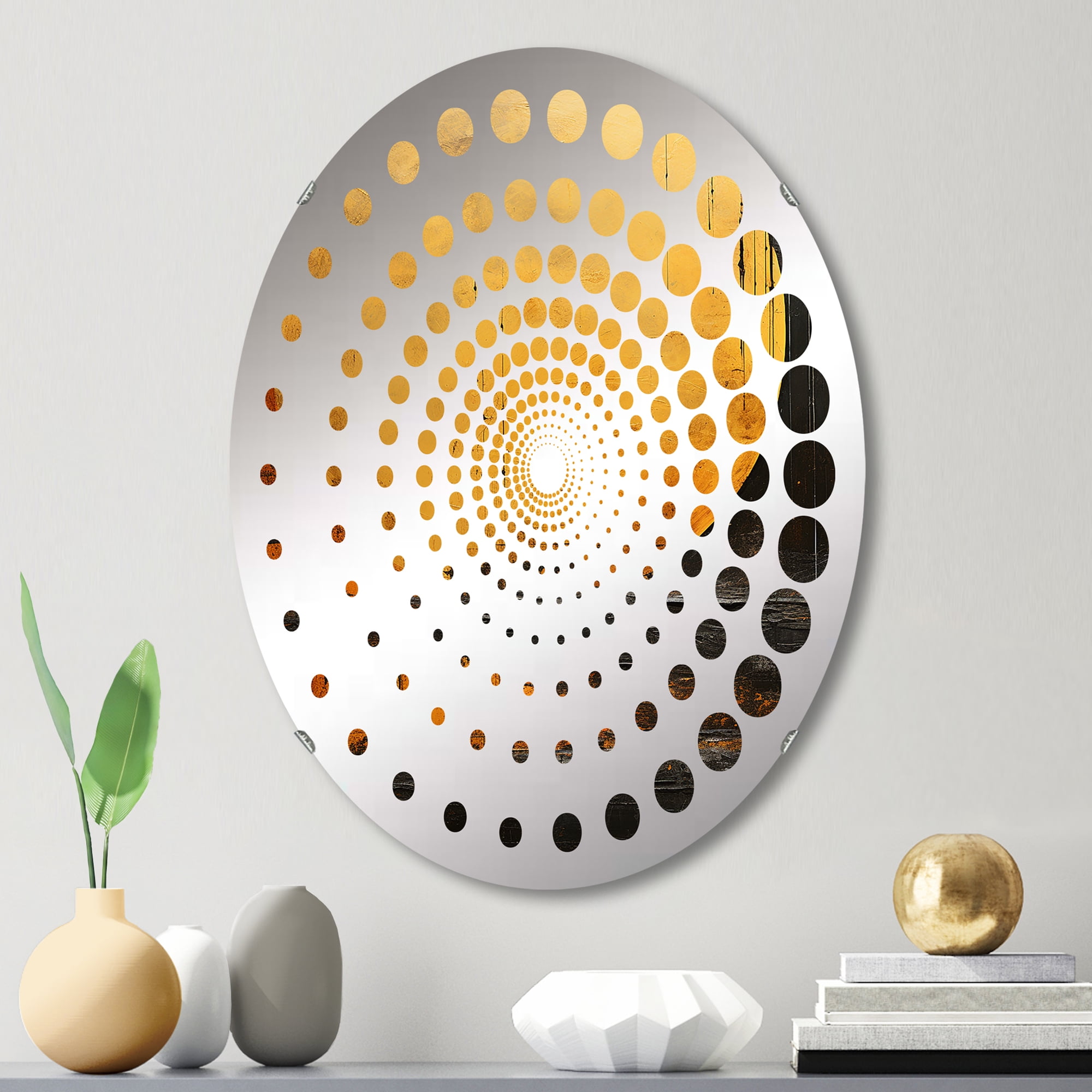 Designart "Luna in Space with Lemon Tones" Our Solar System Spiral Dot ...