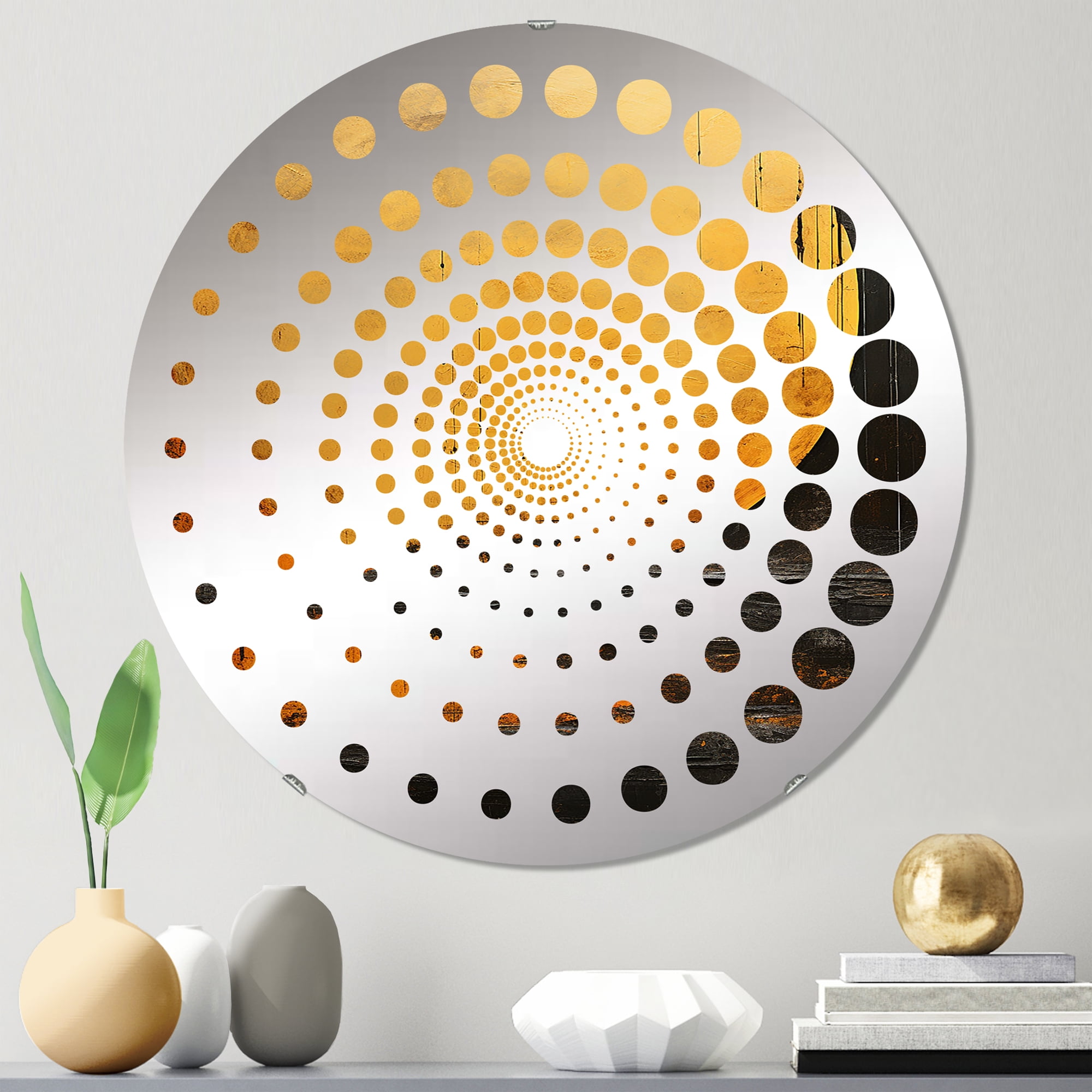 Designart "Luna in Space with Lemon Tones" Our Solar System Spiral Dot ...