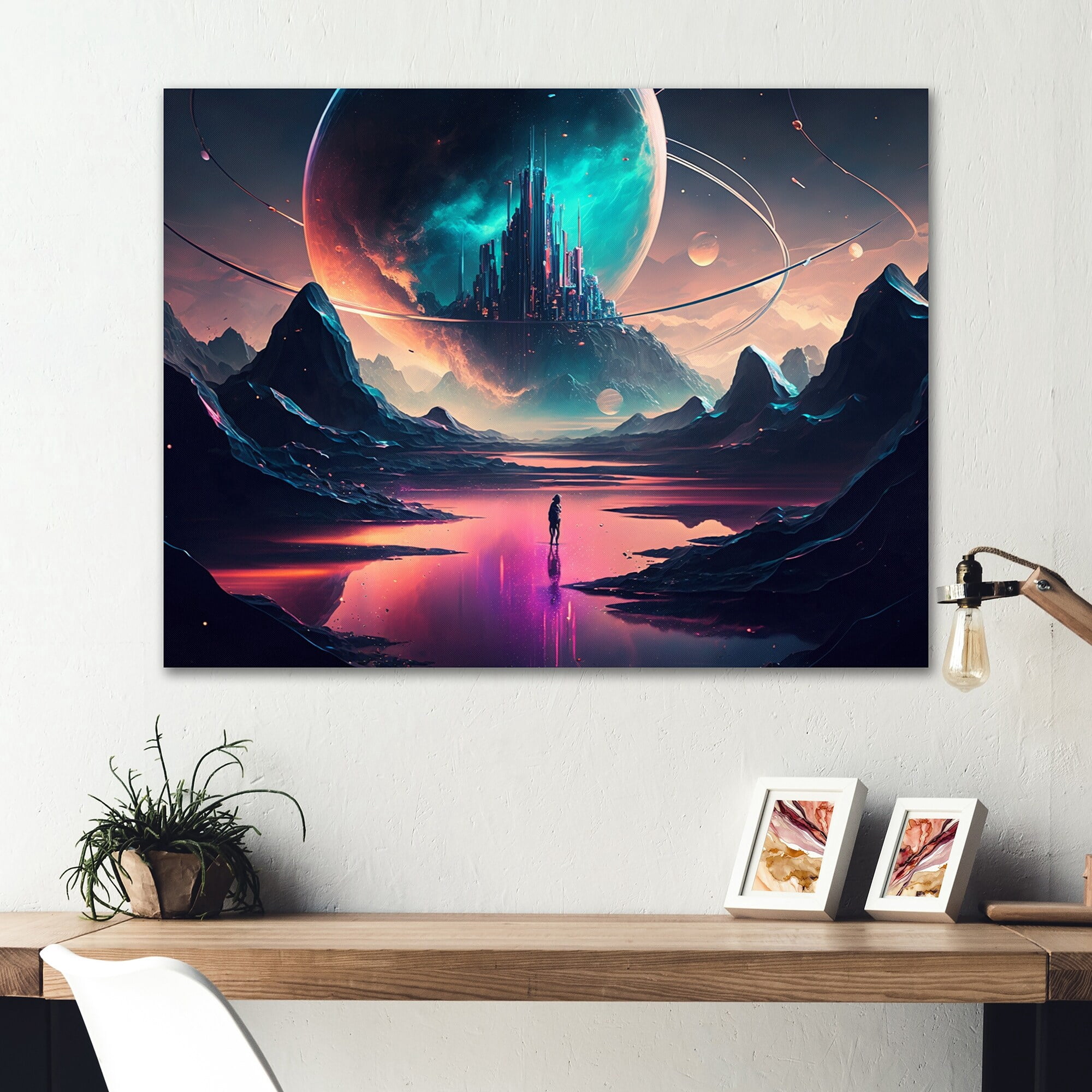 Designart "Lunar Eclipse Over Desert III" Landscape Desert Metal Wall ...