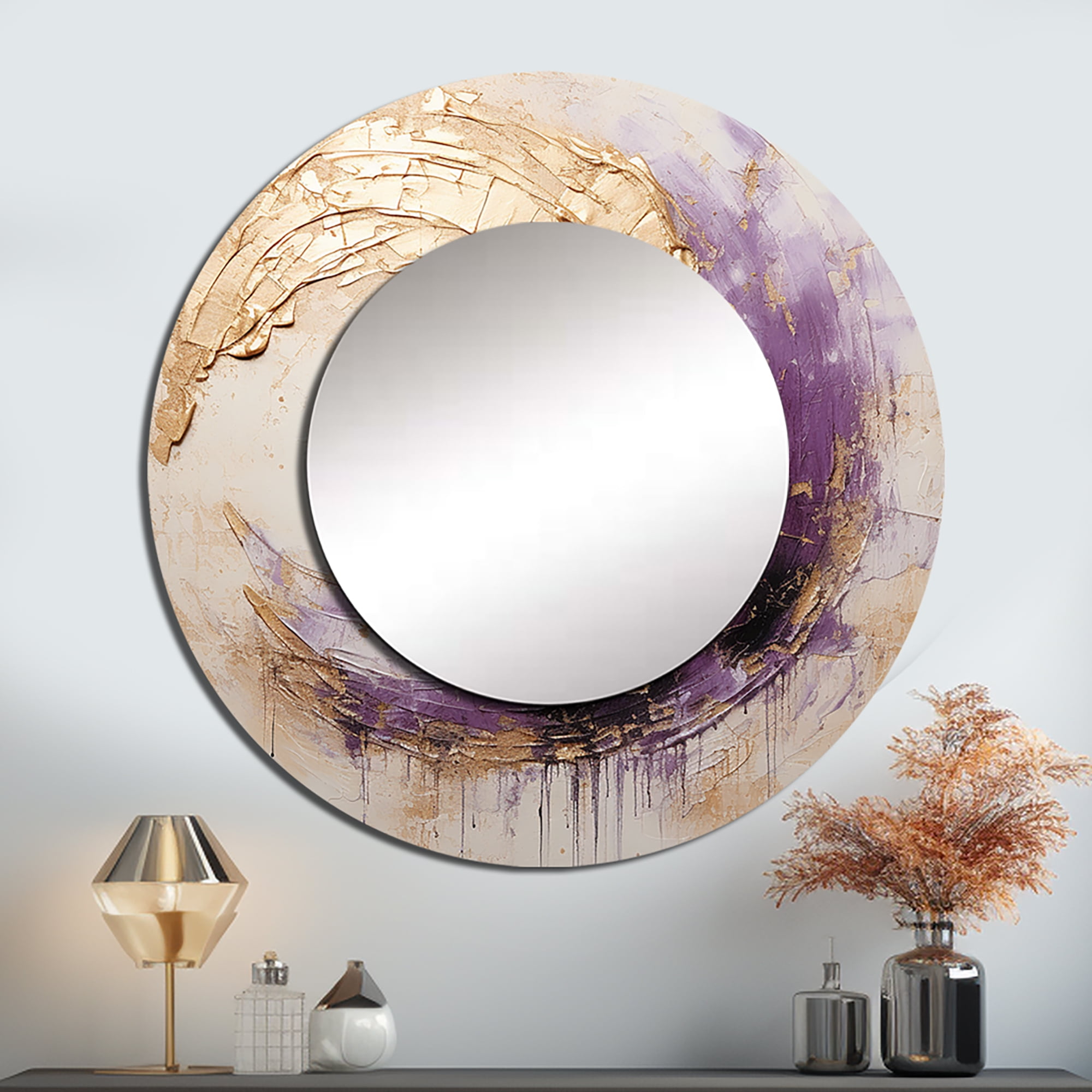 Designart "Lunar Spiral In Gold And Purple" Abstract Painting Beige ...