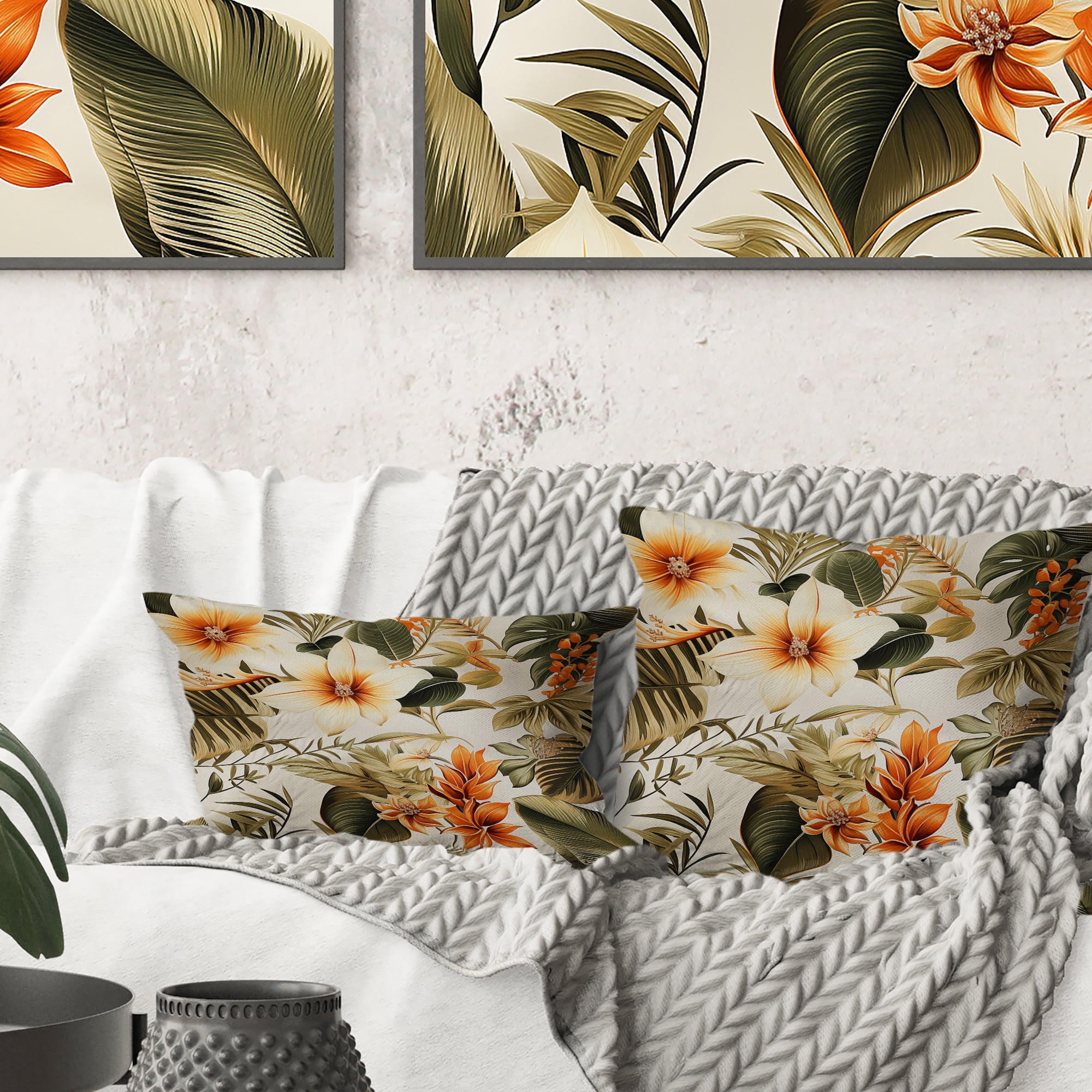 Designart "Lush Tropical Serenade IV" Tropical Printed Throw Pillow ...