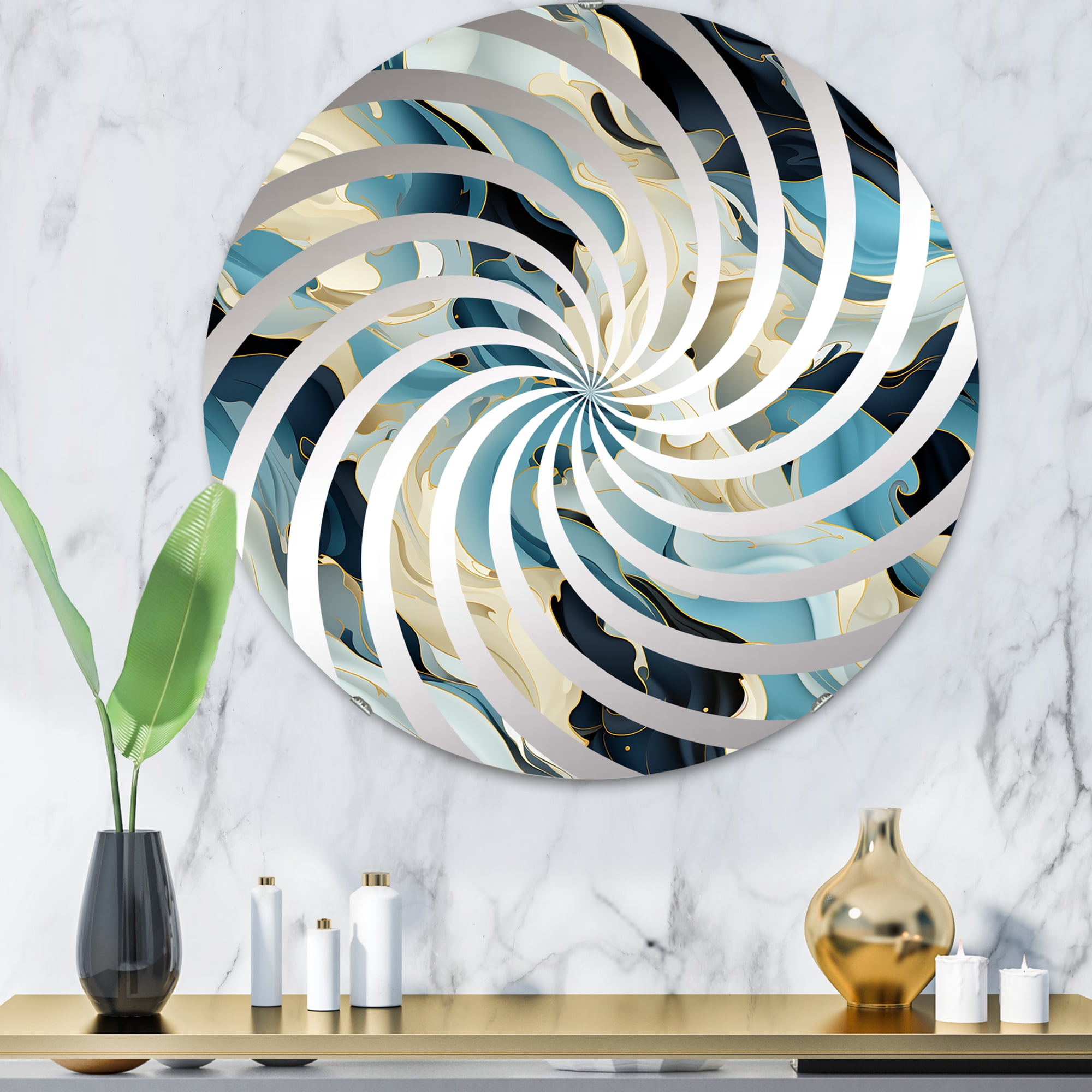 Designart "Luxe Azure Concealment" Abstract Vortex Round Wall Mirror ...