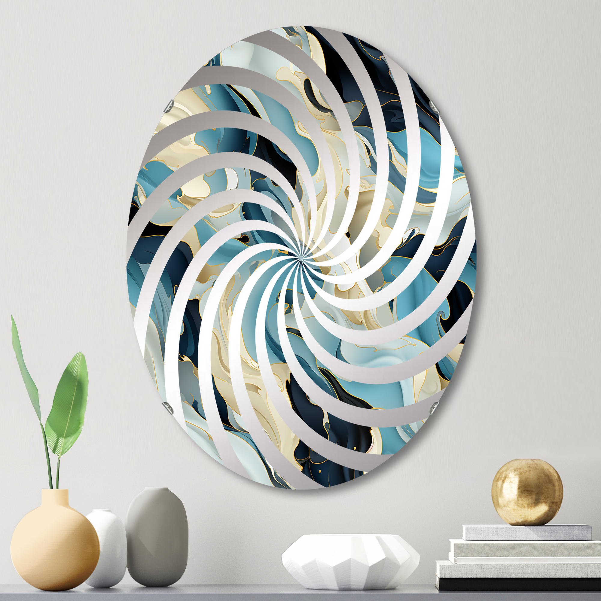 Designart "Luxe Azure Concealment" Abstract Vortex Round Wall Mirror ...