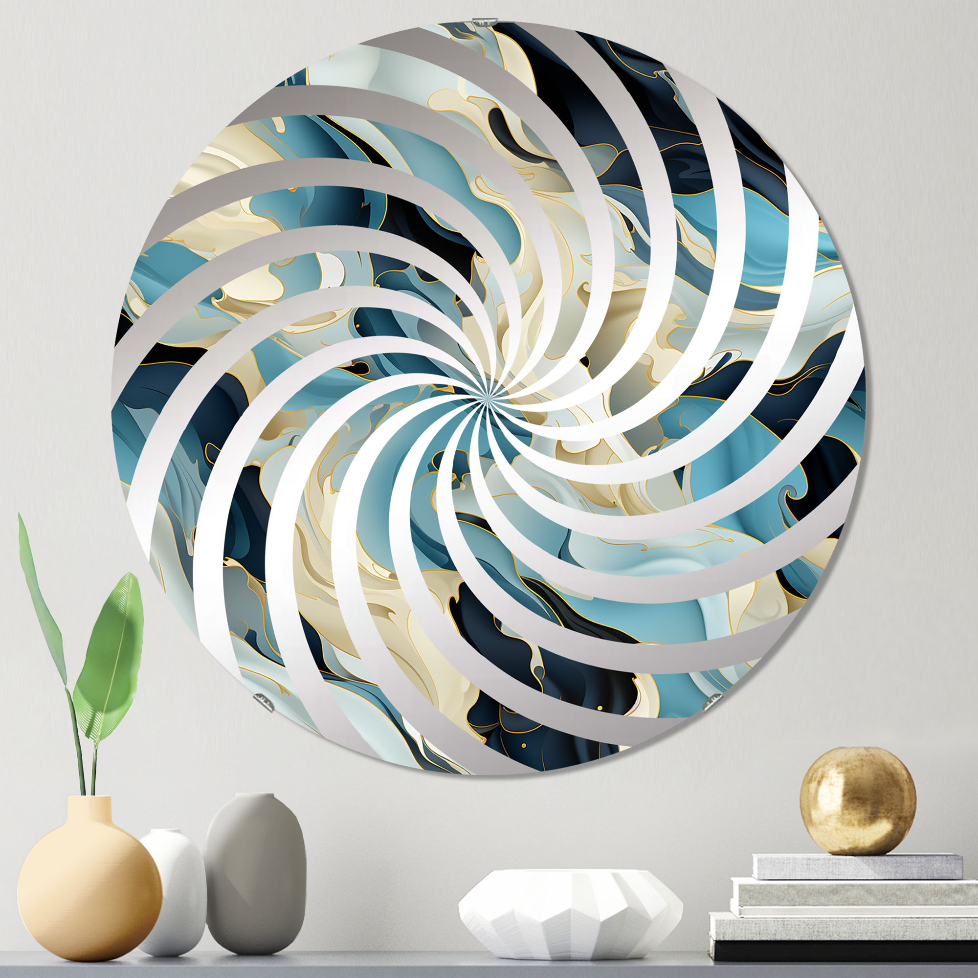 Designart "Luxe Azure Concealment" Abstract Vortex Round Wall Mirror ...