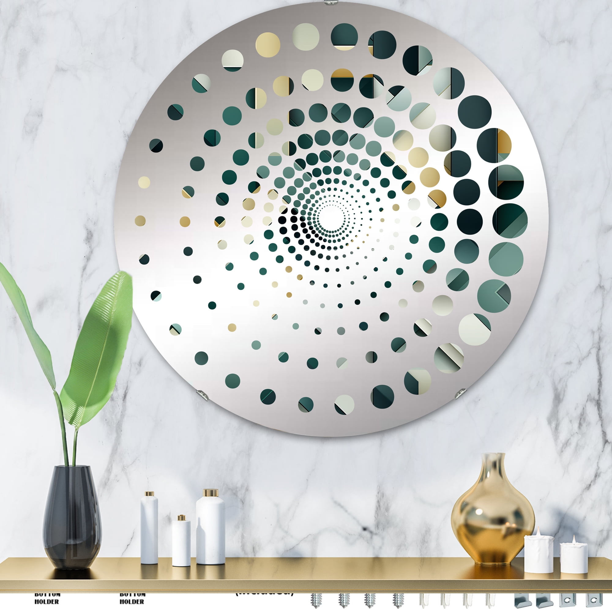 Designart "Luxurious Green and Gold Geometry" Geometric Spiral Dot ...